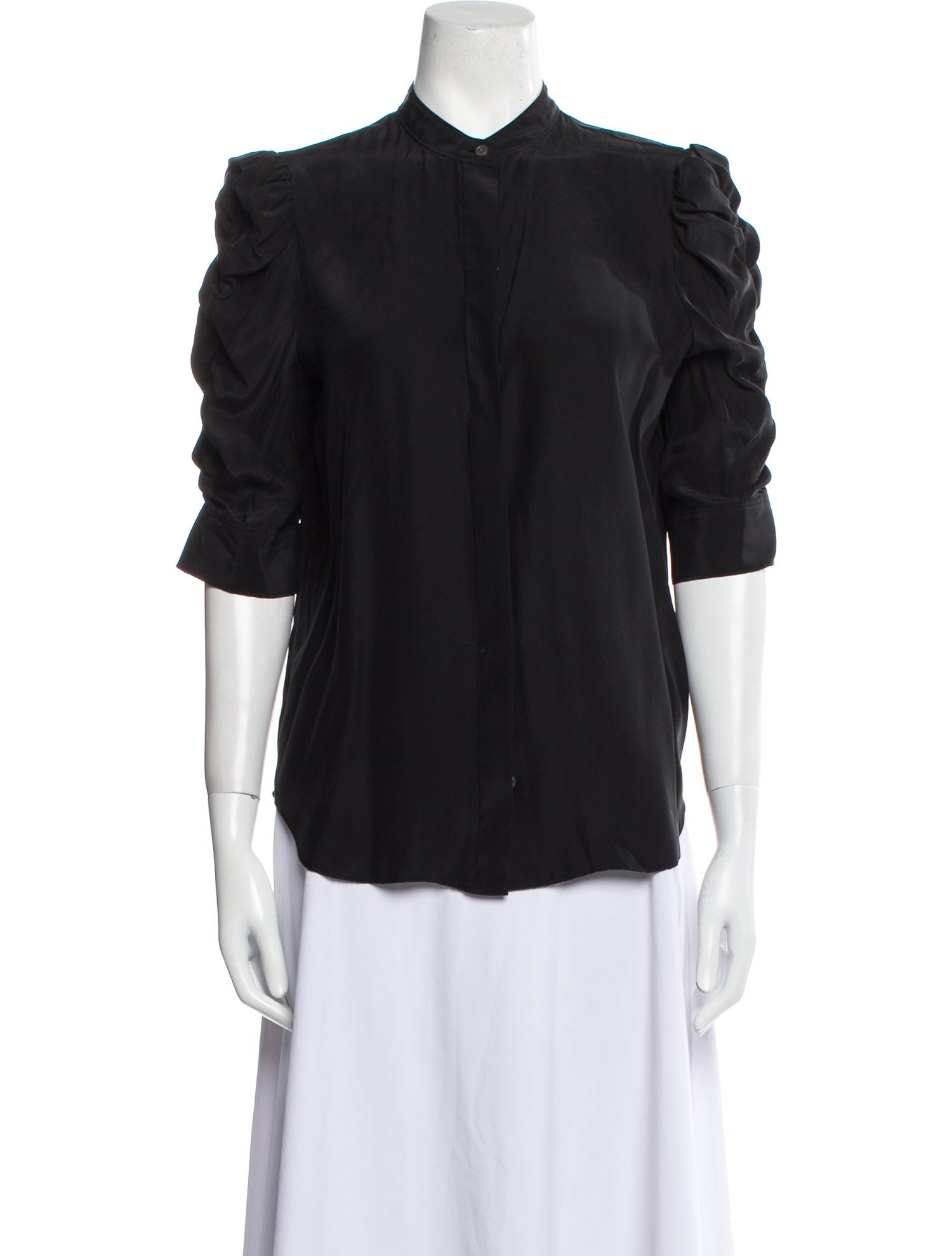 FRAME Silk Mock Neck Button-Up Top w/ Tags - Black Tops, Clothing ...