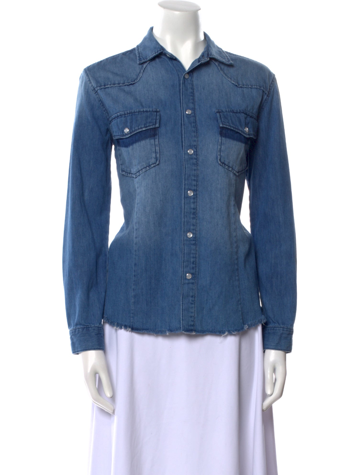 FRAME Long Sleeve Button-Up Top - Blue Tops, Clothing - WFD239201 | The ...