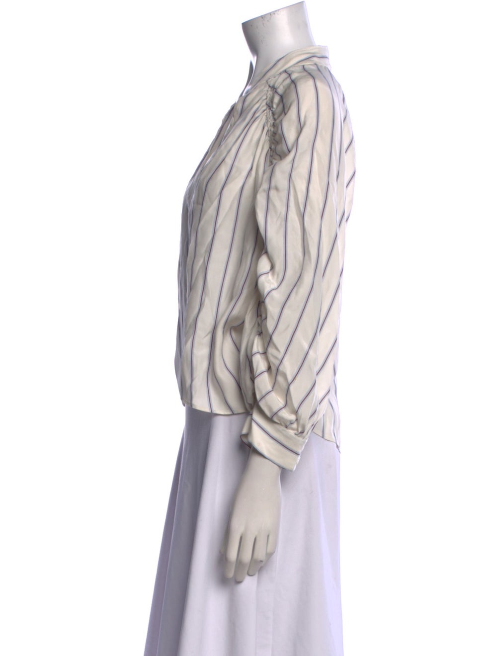 Frame Silk Blouse White Striped Three-Quarter Sleeve … - Gem