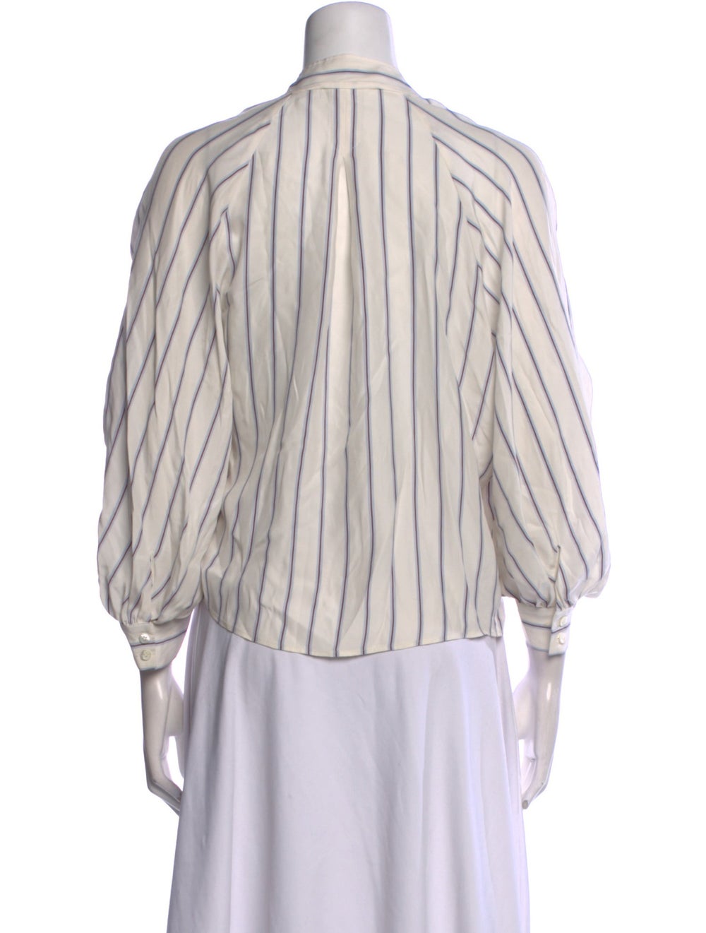 Frame Silk Blouse White Striped Three-Quarter Sleeve … - Gem