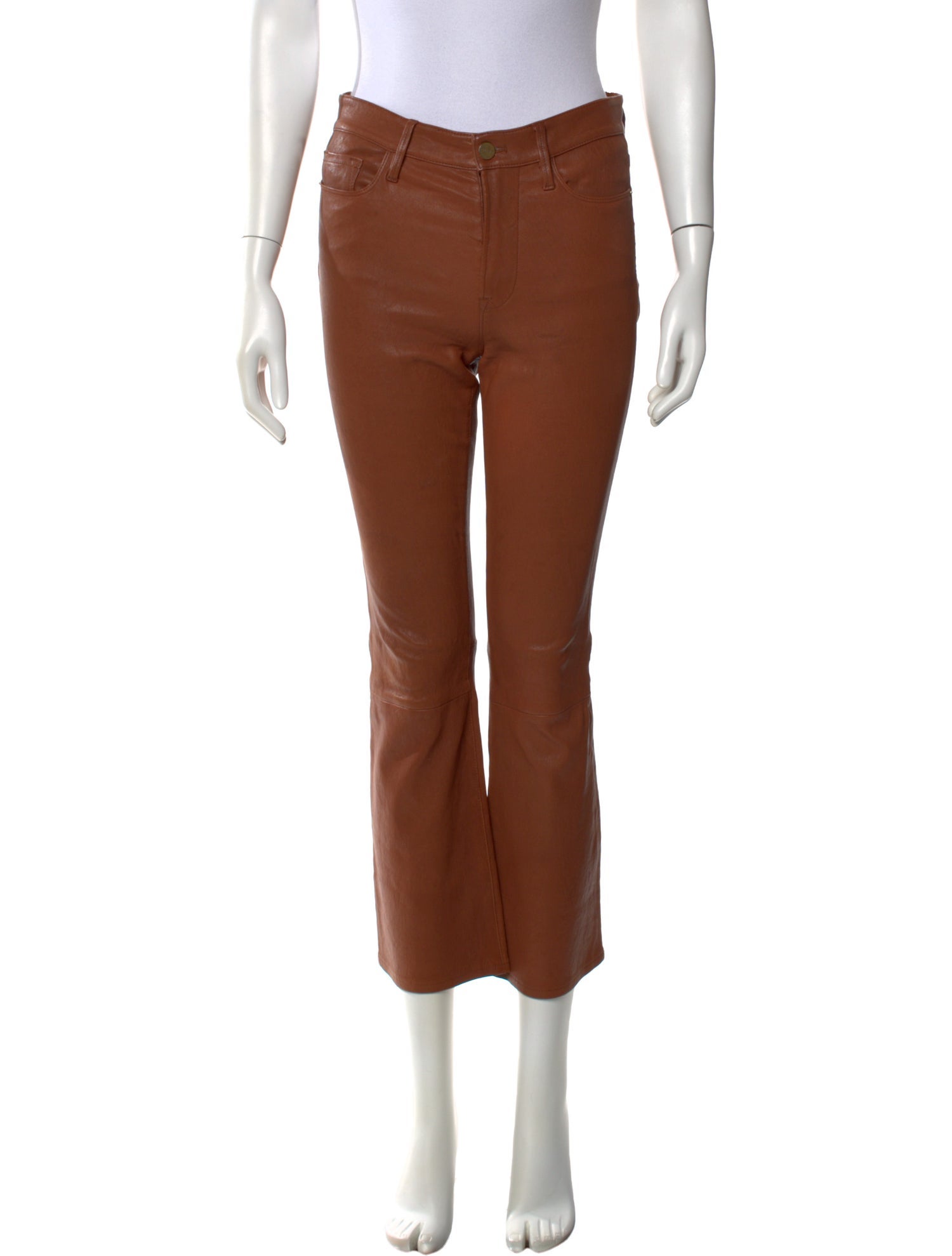 FRAME Lamb Leather Straight Leg Pants - 9.5" Rise, Brown Pants ...