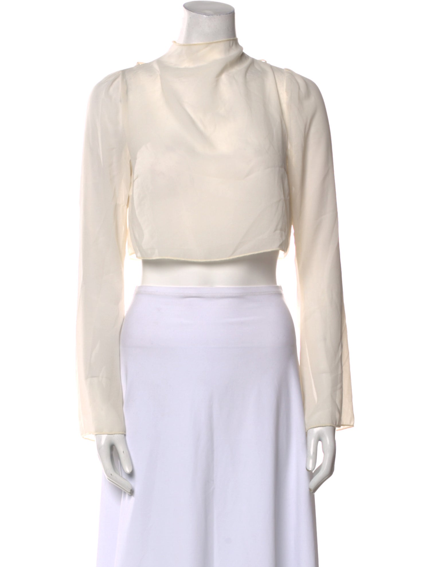 For Love & Lemons Mock Neck Long Sleeve Crop Top - Neutrals Tops ...