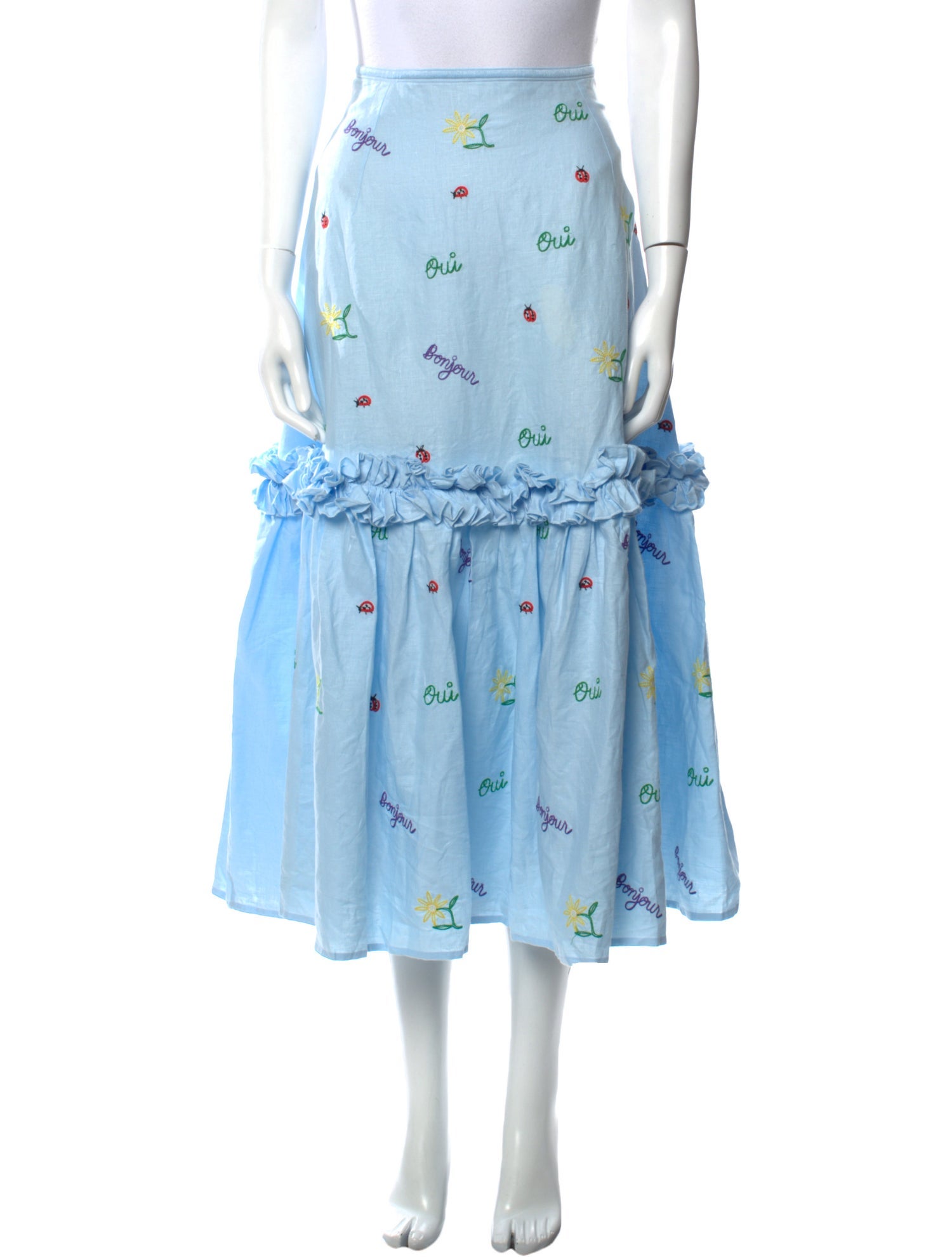 FANM MON X Clare V. Floral Print Midi Length Skirt - Blue Skirts ...