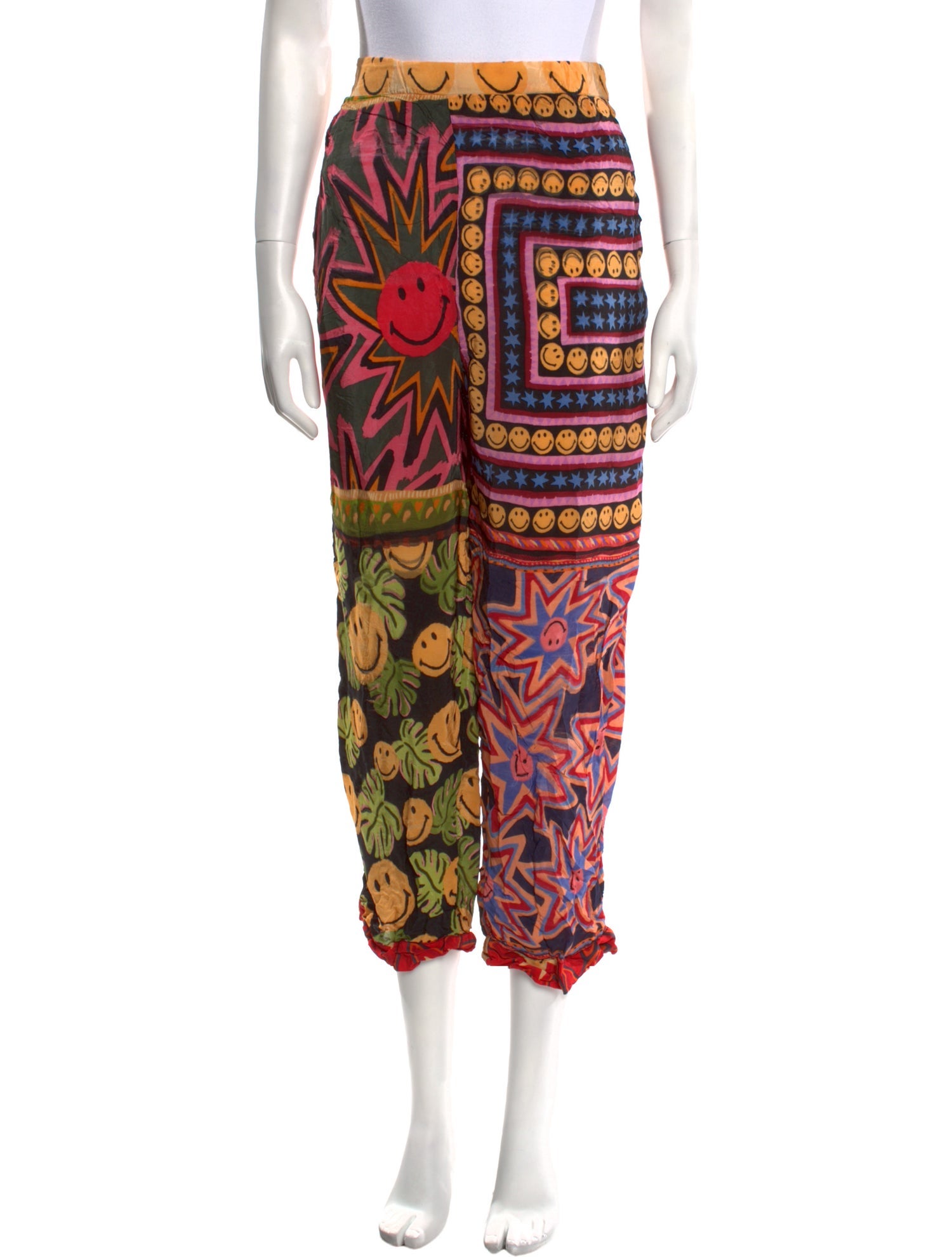 Farm Rio x Smiley Printed Straight Leg Pants - Green, 13.25" Rise Pants ...