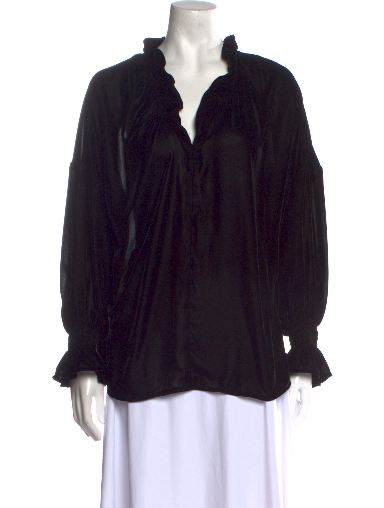 Finley V-Neck Long Sleeve Blouse - Black Tops, Clothing - WFNLY20513 ...