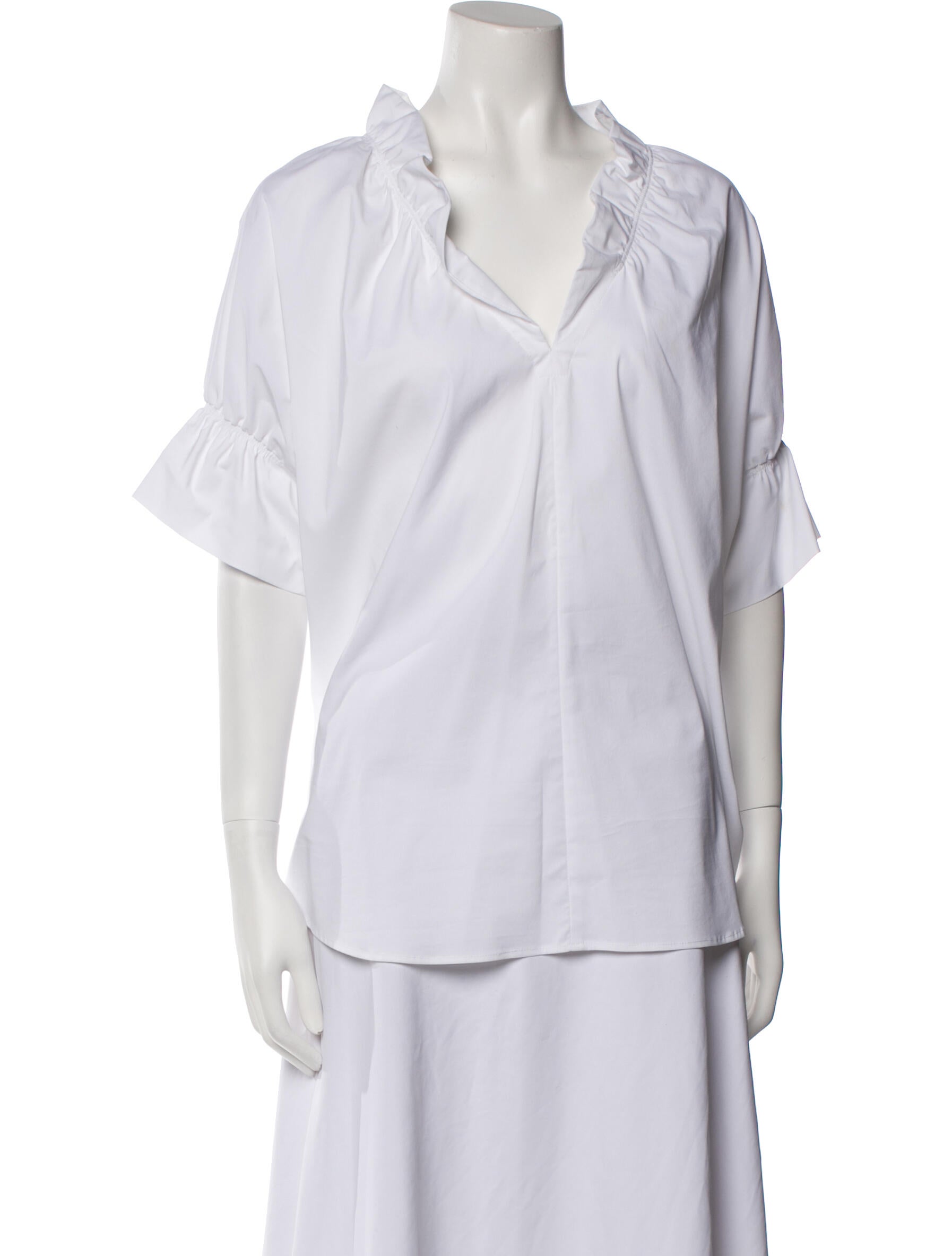 Finley V-Neck Short Sleeve Blouse - White Tops, Clothing - WFNLY21149 ...