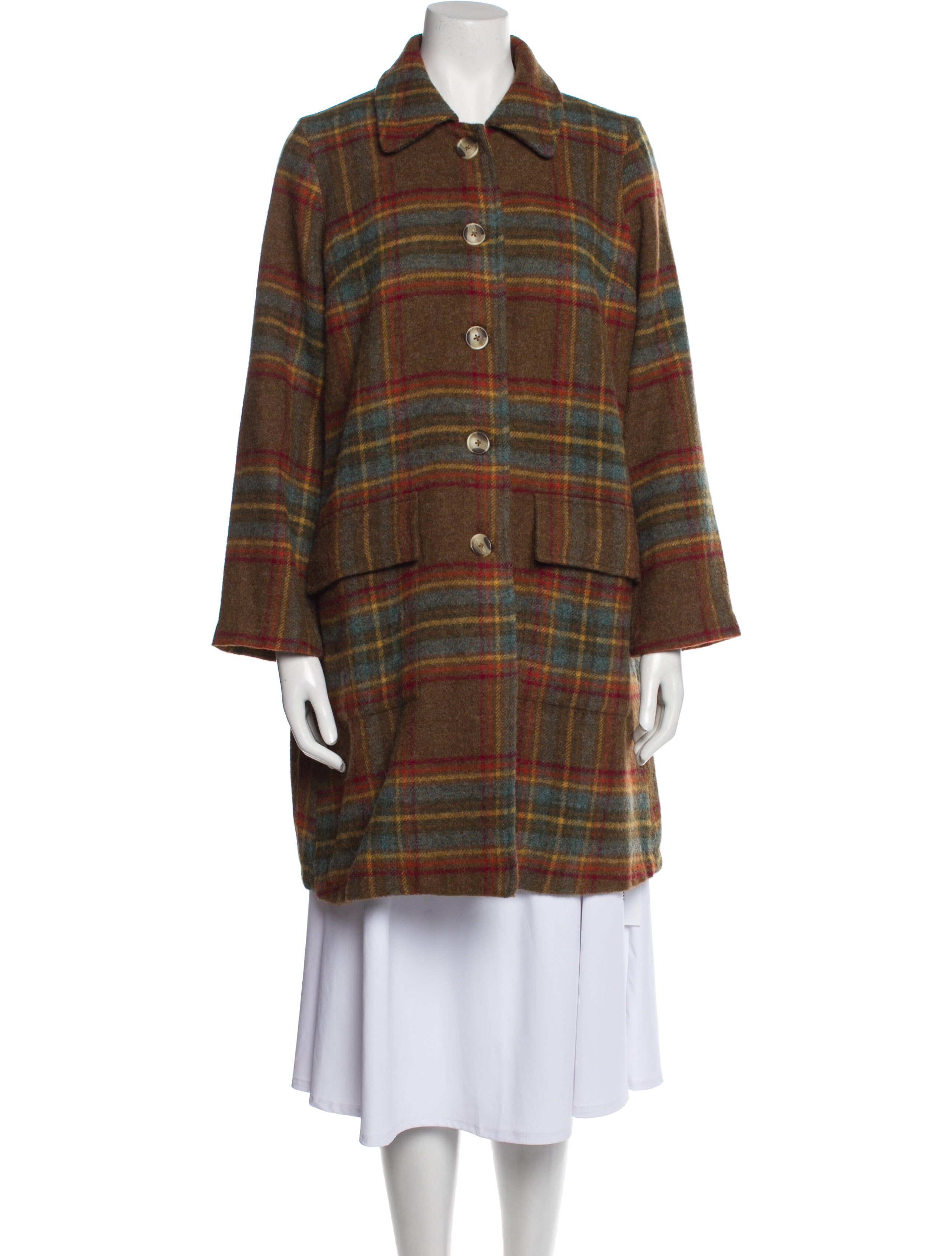 Frances Valentine Plaid Print Coat - Brown Coats, Clothing - WFRAV22625 ...
