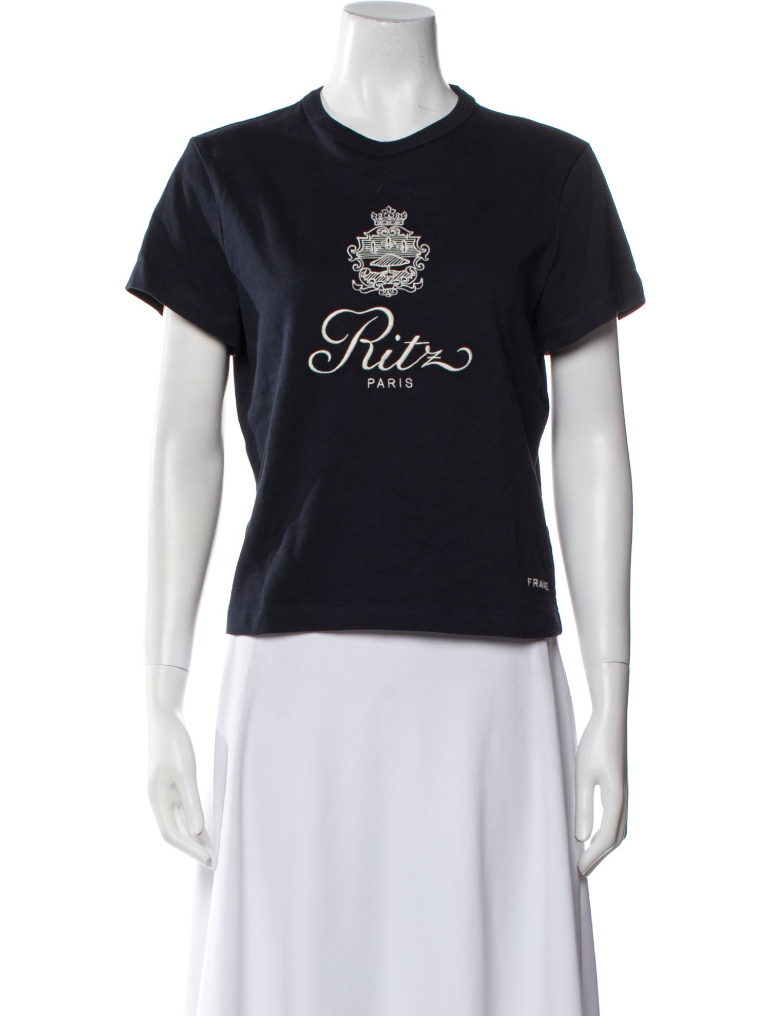 Frame x Ritz Paris Graphic Print Crew Neck T-Shirt - Blue Tops ...
