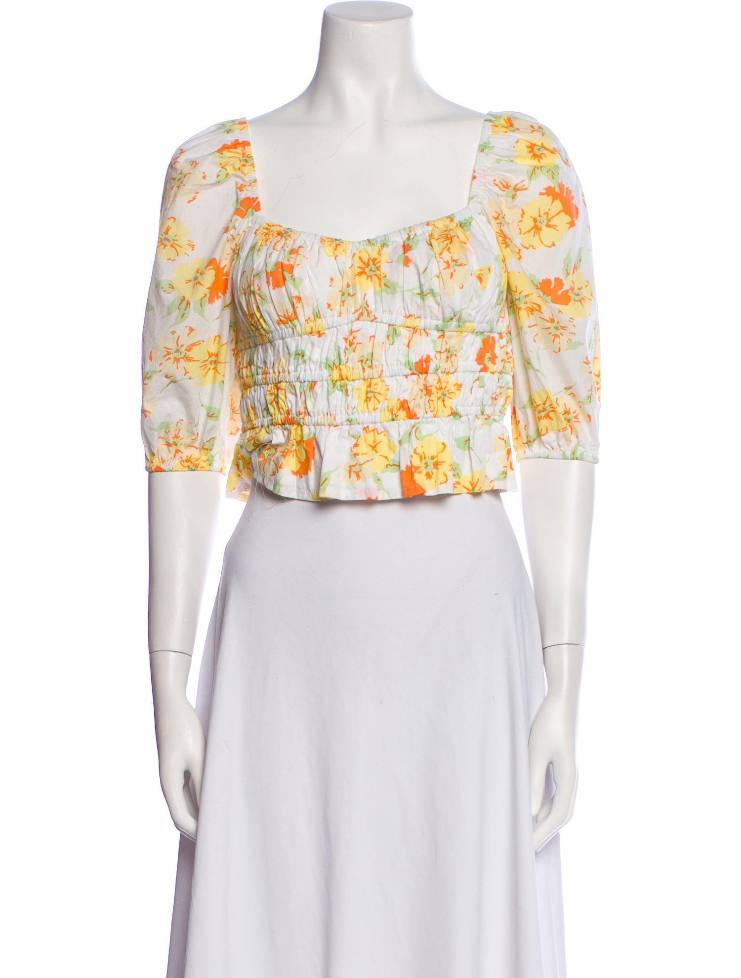 Faithfull The Brand Floral Print Square Neckline Crop Top - Orange Tops ...