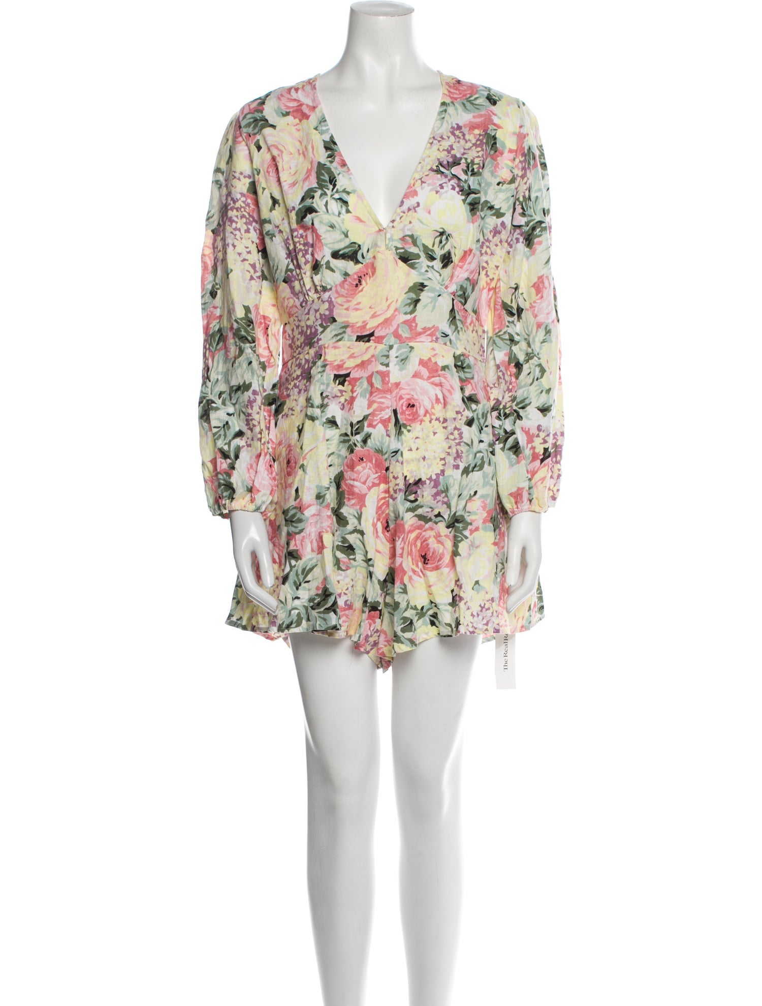 Rivet Utility Silk Floral Print Romper - Green, 8.5" Rise Jumpsuits and ...