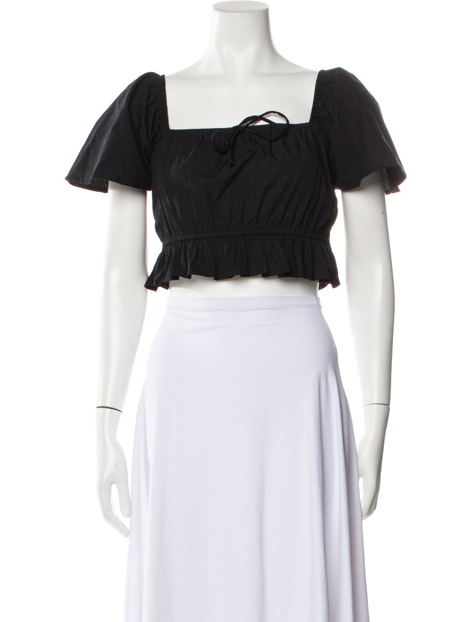 Faithfull The Brand Square Neckline Short Sleeve Crop Top - Black Tops ...