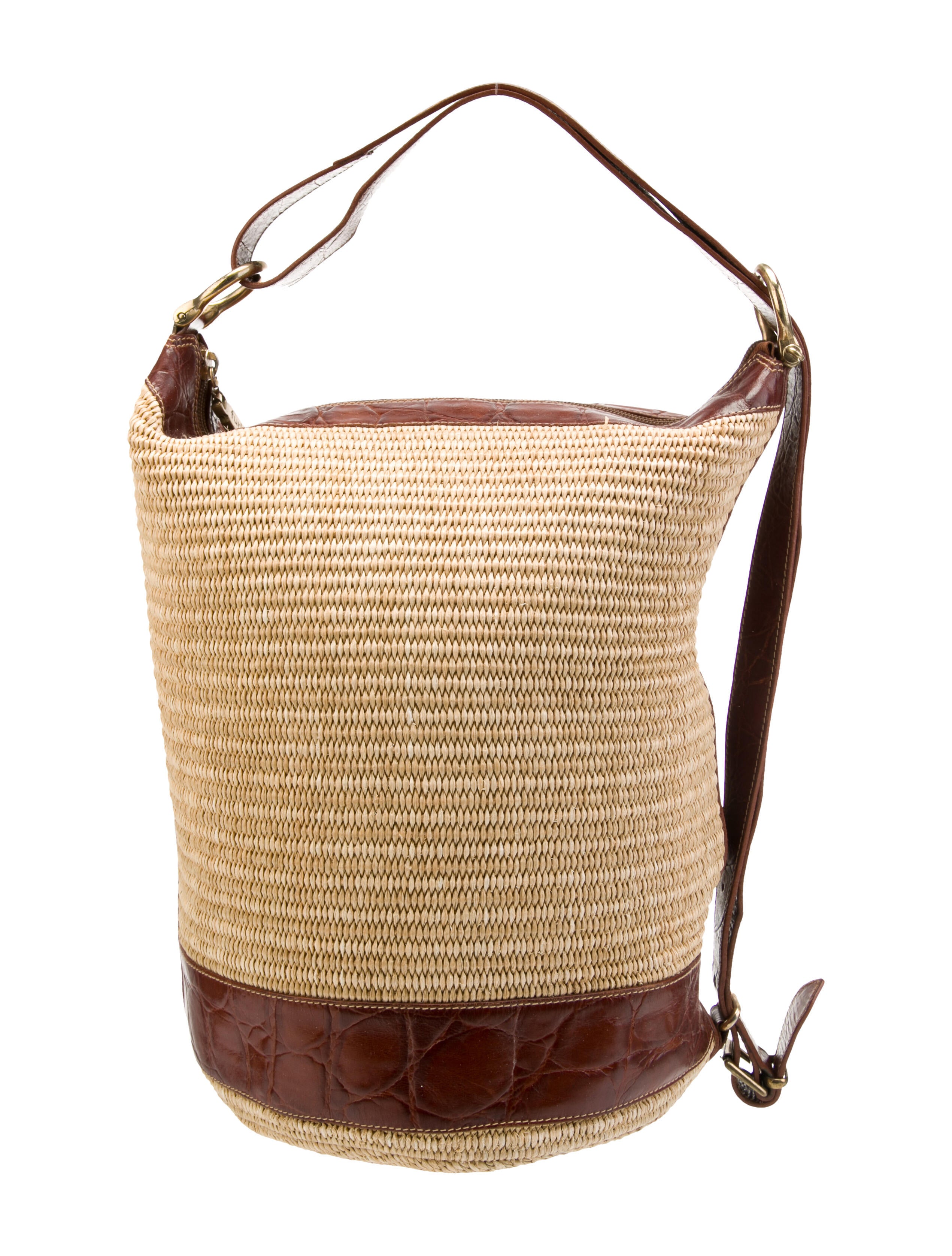 Furla Raffia Leather-Trim Bucket Bag - Neutrals Bucket Bags, Handbags ...