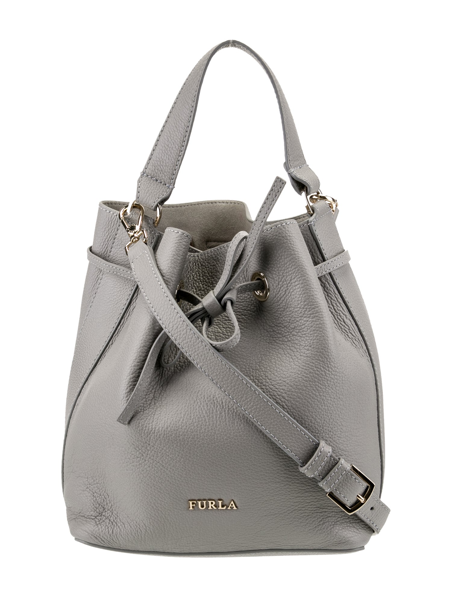 Furla Leather Bucket Bag - Grey Bucket Bags, Handbags - WFU37420 | The ...