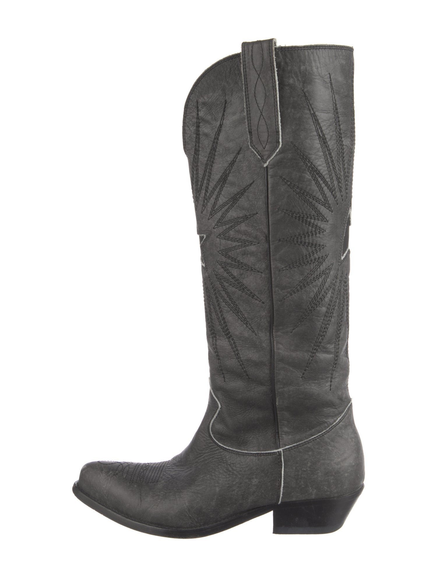 Golden Goose Leather Embroidered Accent Riding Boots - Grey Boots ...