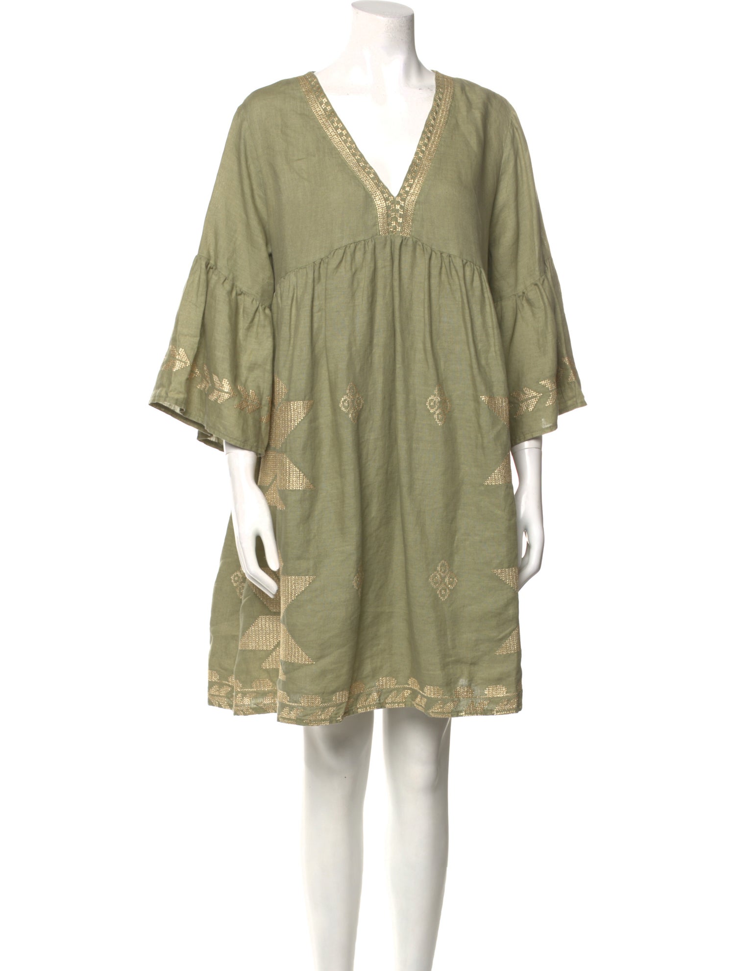 Greek Archaic Kori Linen Mini Dress - Green Dresses, Clothing ...
