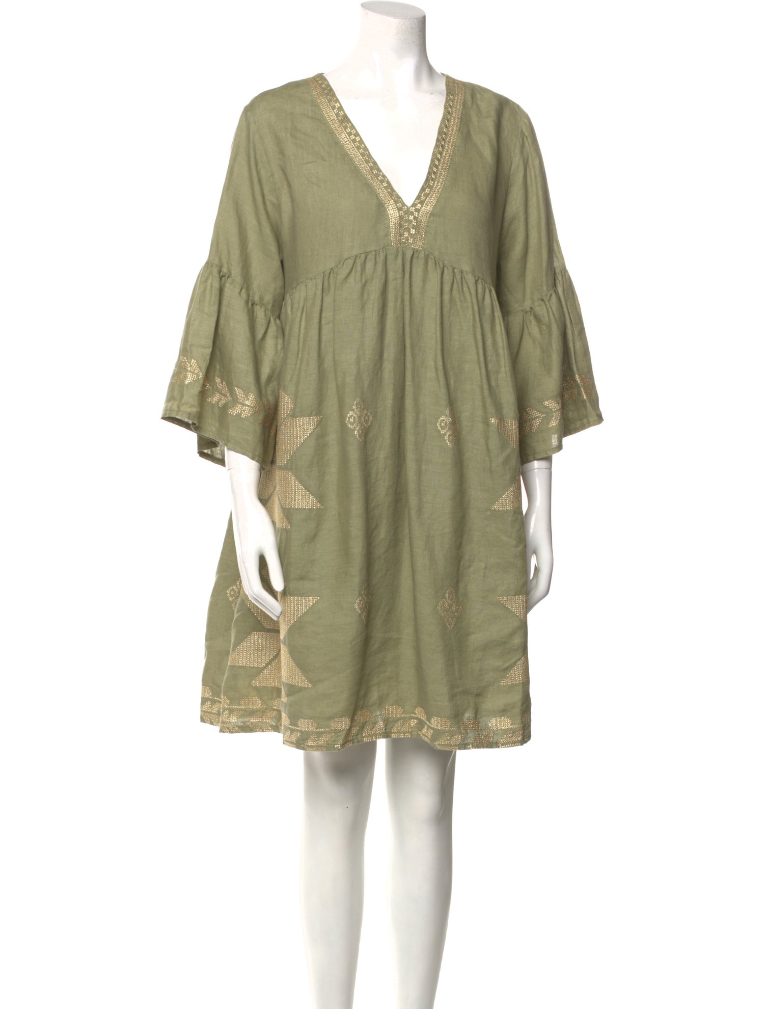 Greek Archaic Kori Linen Mini Dress - Green Dresses, Clothing ...