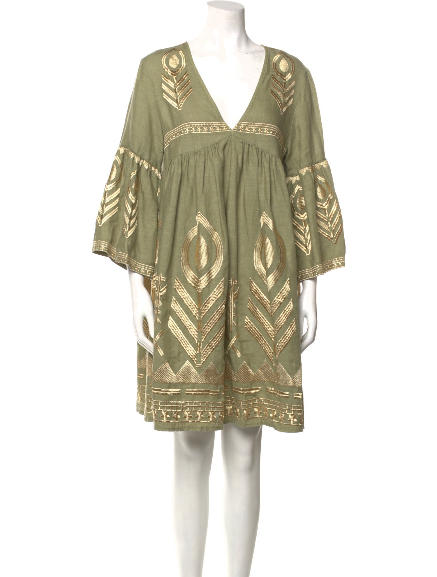 Greek Archaic Kori Linen Mini Dress - Green Dresses, Clothing ...
