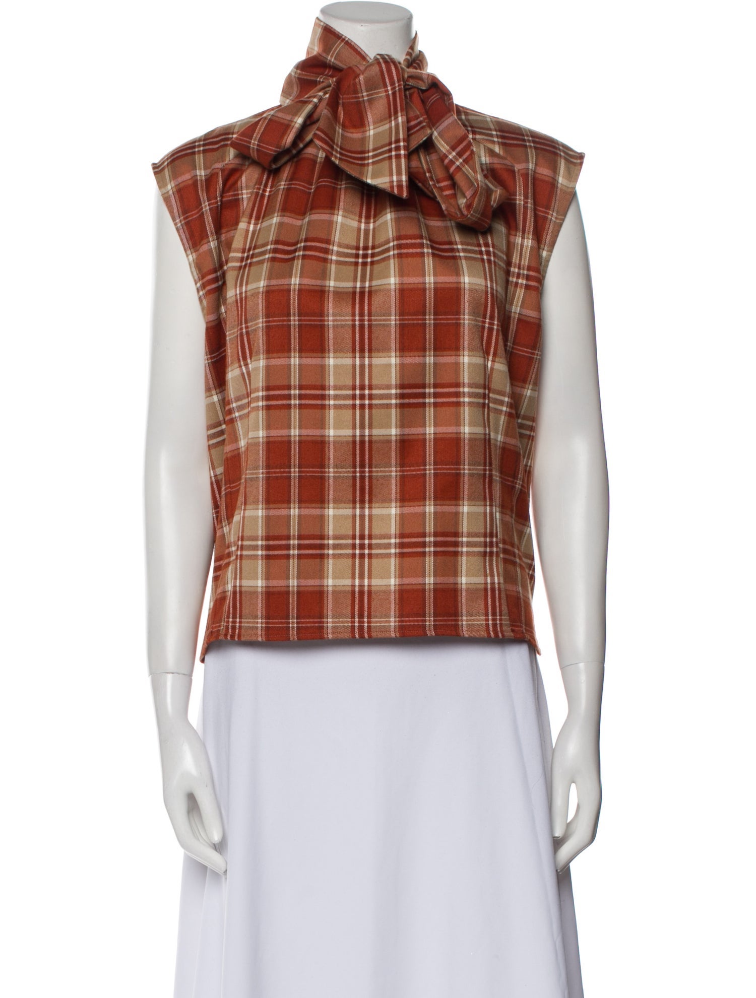 Goop G. Label Plaid Print Tie Neck Top - Orange Tops, Clothing ...