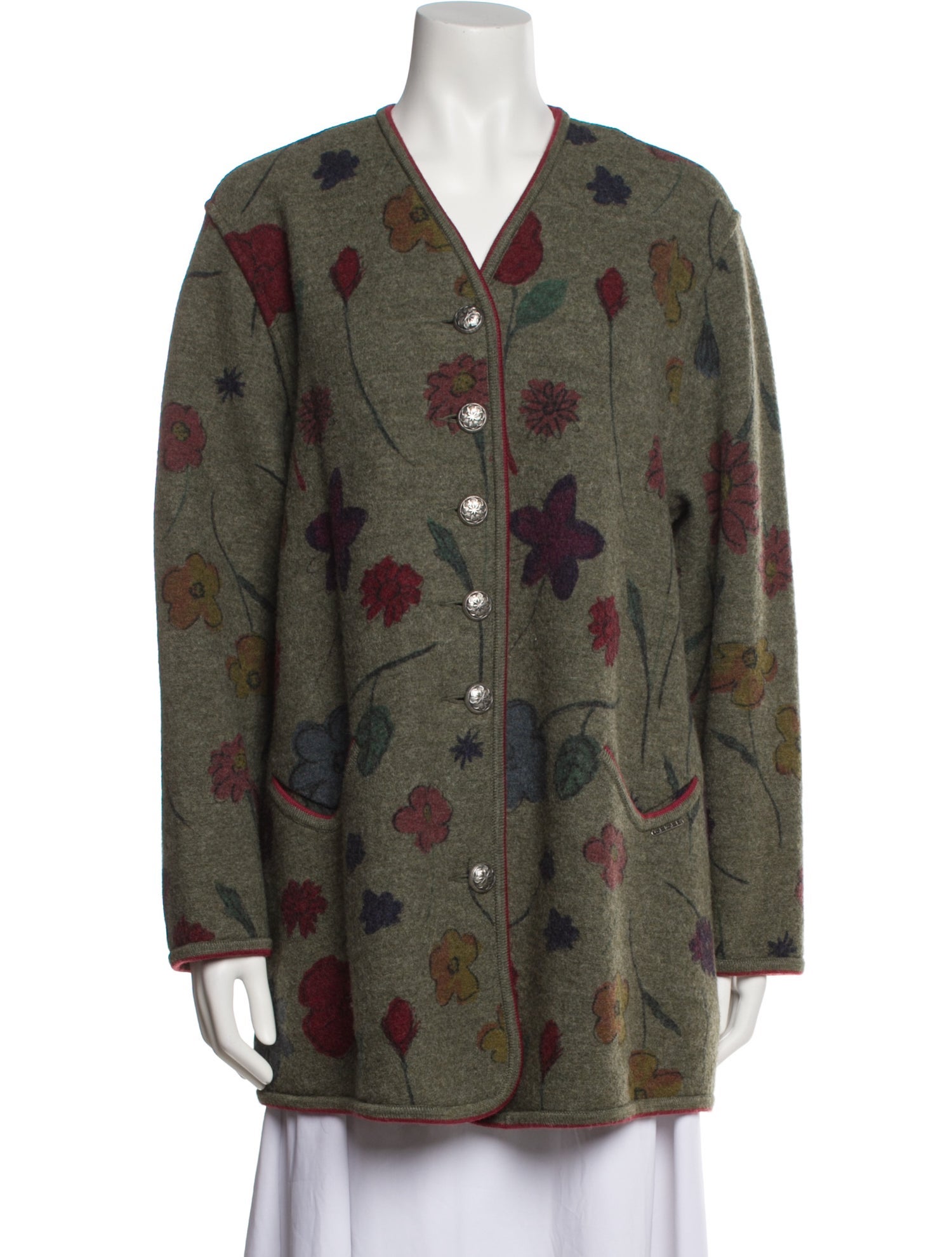 Geiger Wool Floral Print Coat - Green Coats, Clothing - WGREE21119 ...