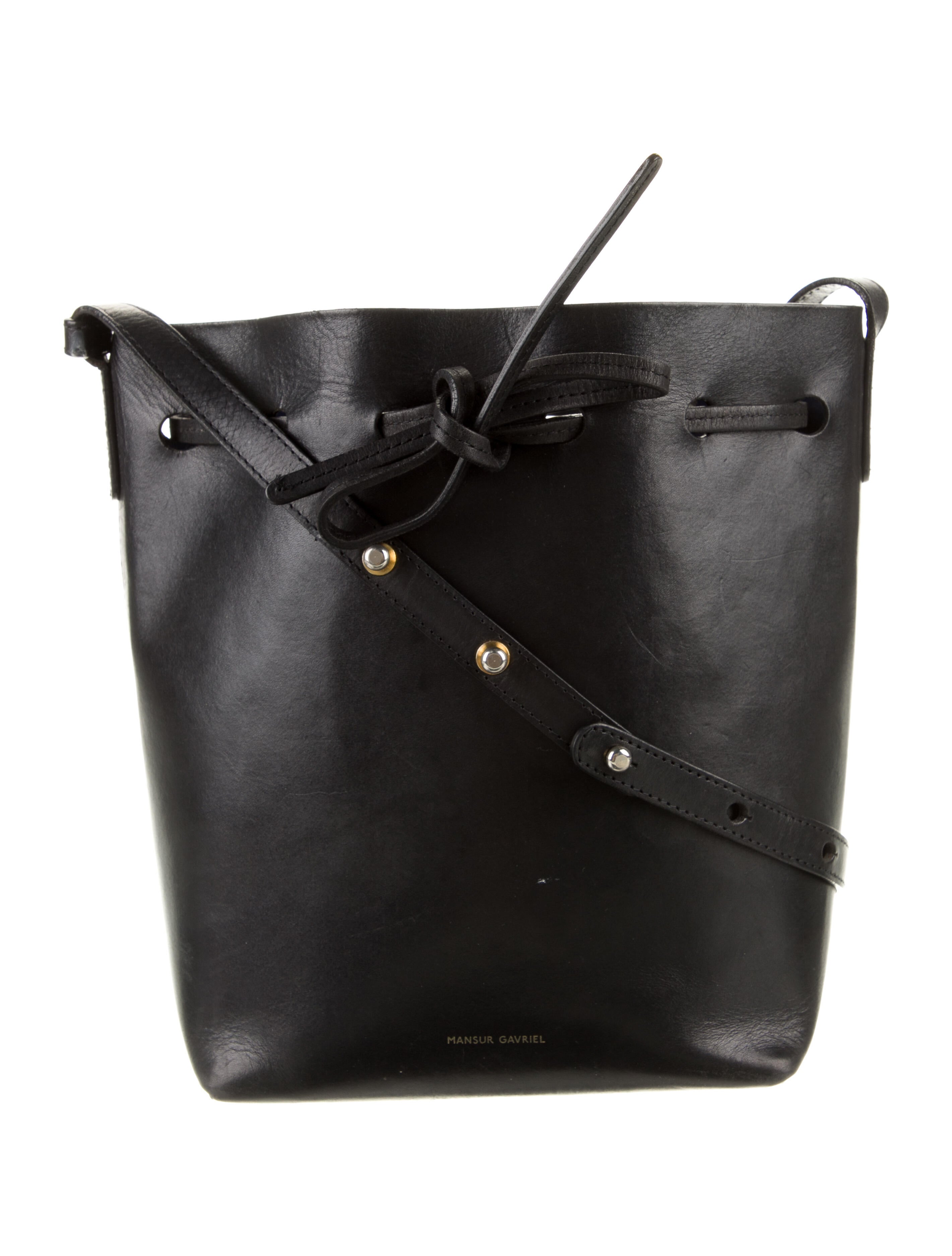Mansur Gavriel Leather Drawstring Bucket Bag - Black Bucket Bags ...