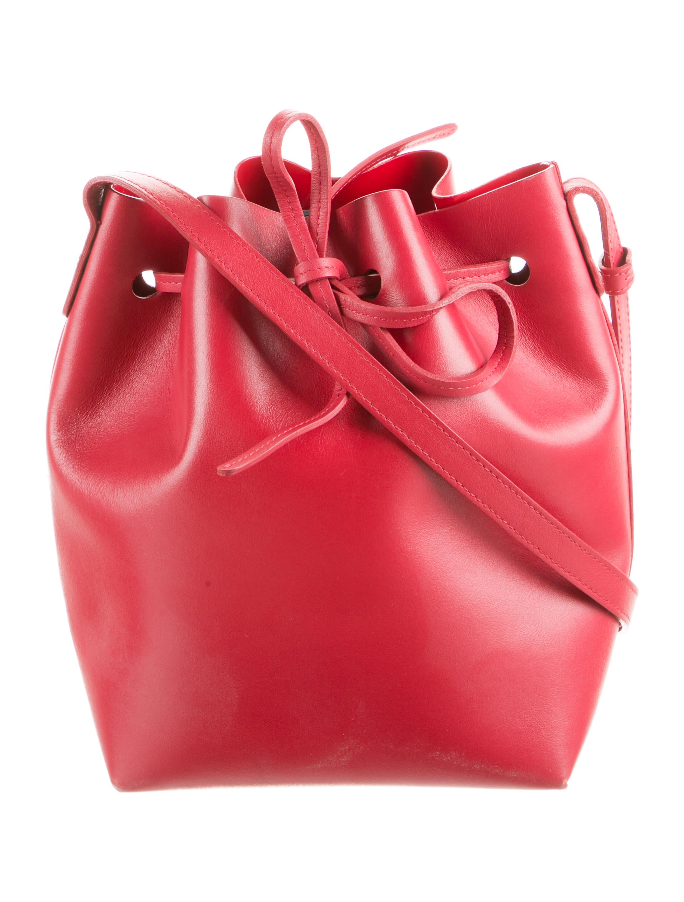Mansur Gavriel Leather Pleated Bucket Bag - Red Bucket Bags, Handbags ...