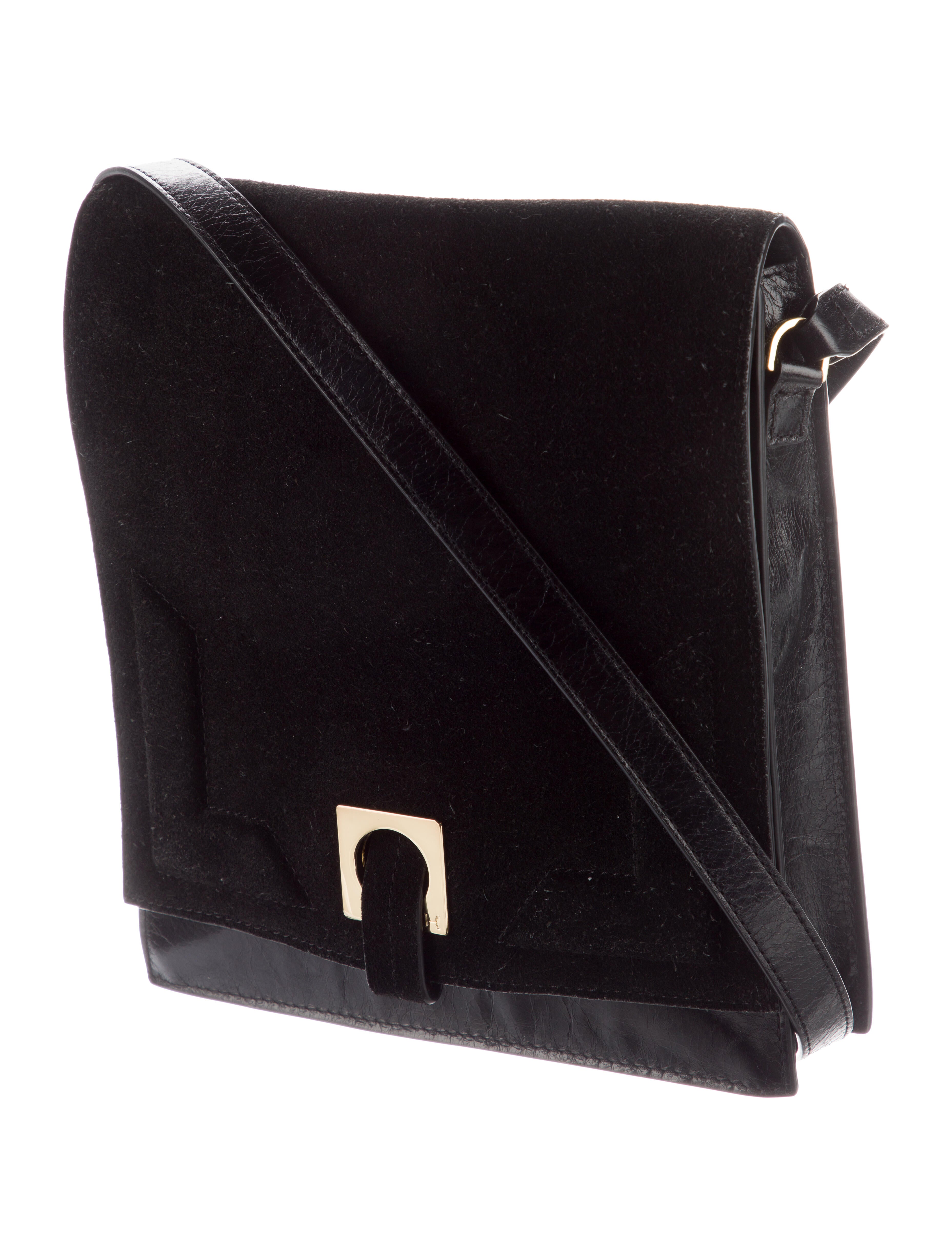 Halston Heritage Leather Nubuck Crossbody Bag - Black Crossbody Bags ...