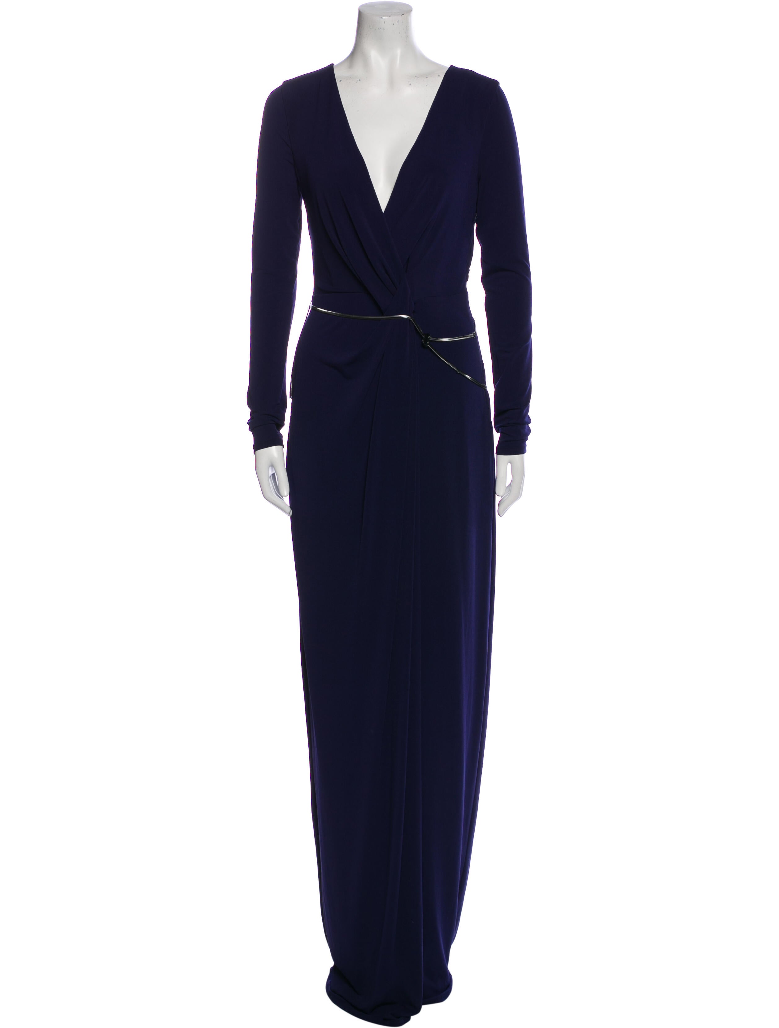Halston Heritage V-Neck Long Dress - Blue Dresses, Clothing - WH159742 ...