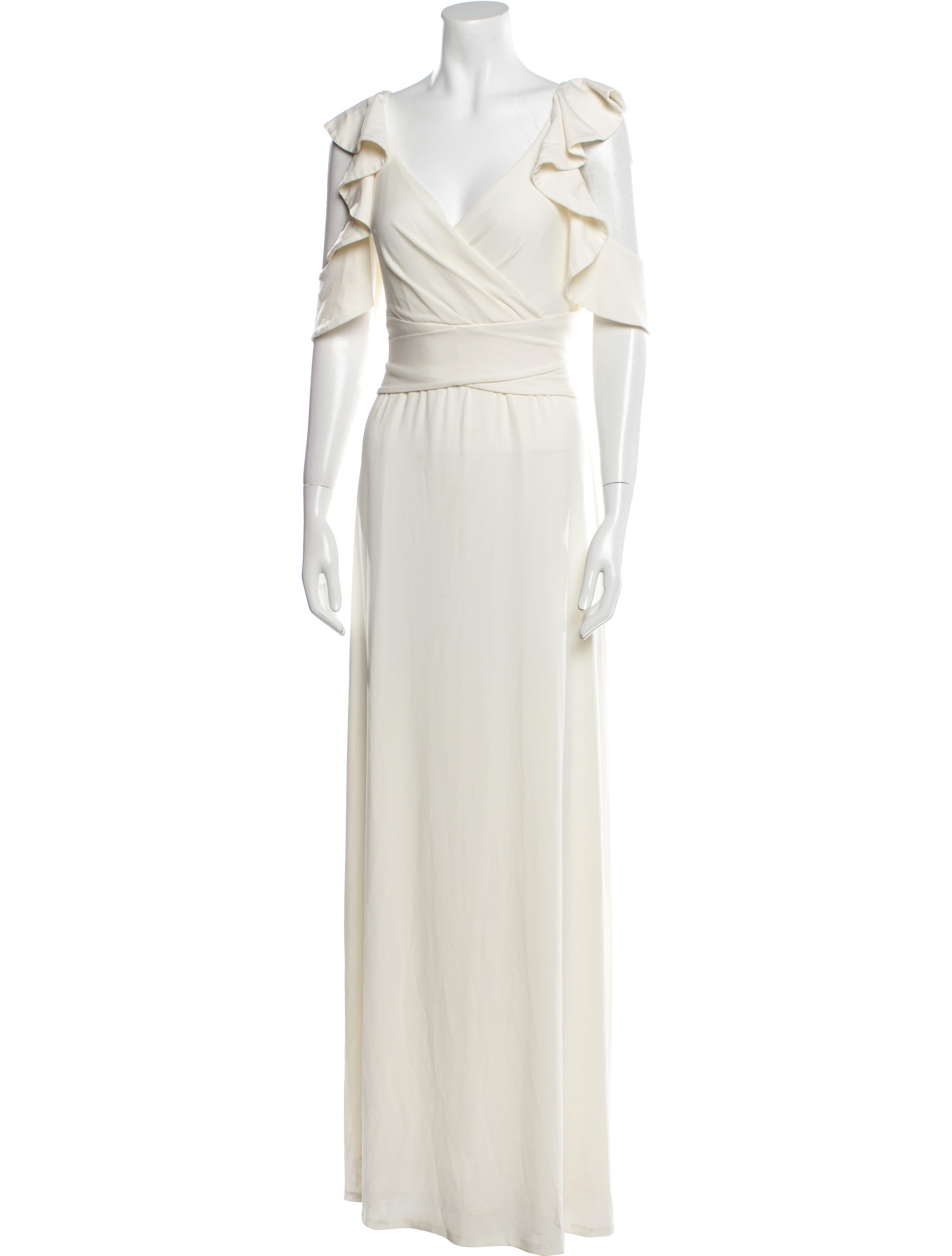 Halston Heritage V Neck Long Dress Neutrals Dresses Clothing