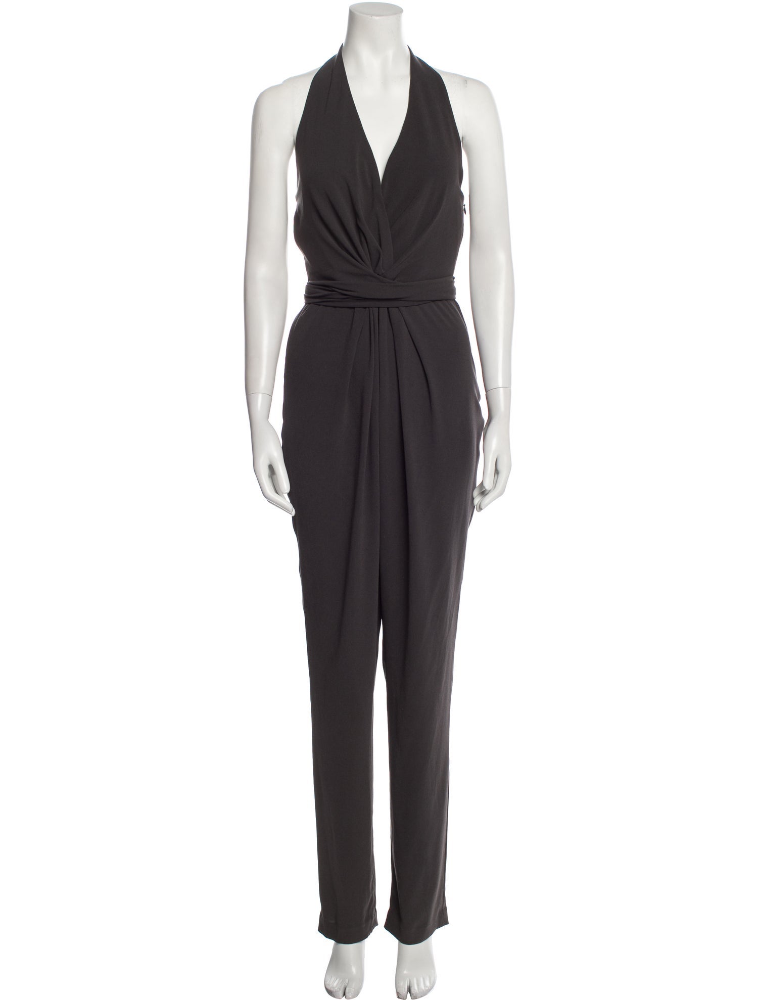 Halston Heritage Silk Halterneck Jumpsuit - Grey, 12.75" Rise Jumpsuits and Rompers, Clothing ...