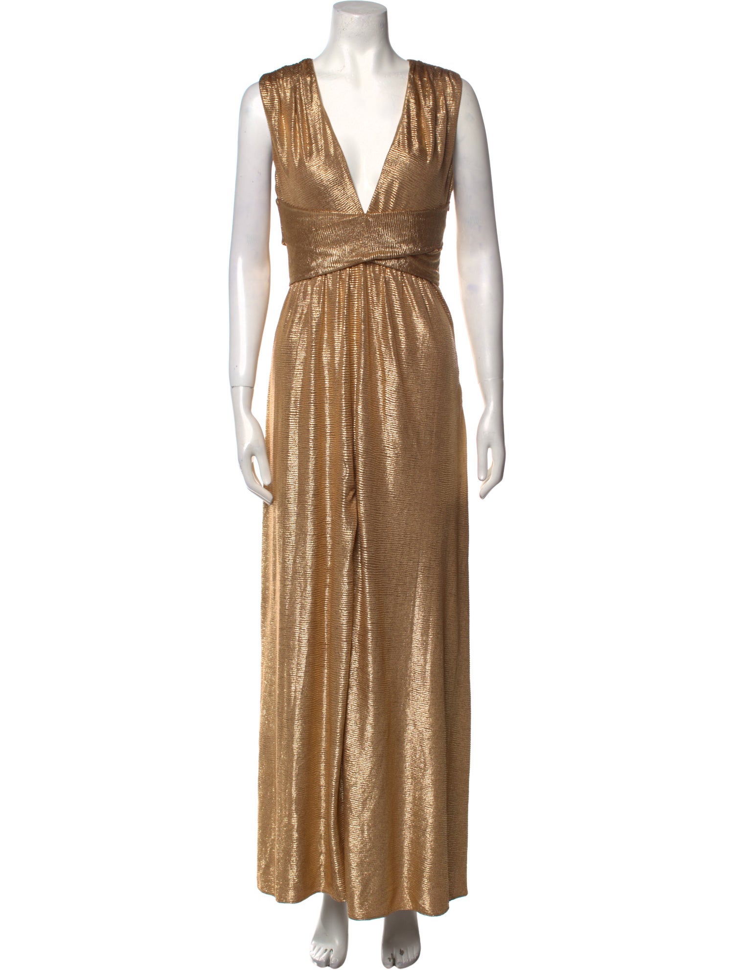 Halston Heritage V Neck Long Dress Gold Dresses Clothing Wh163875