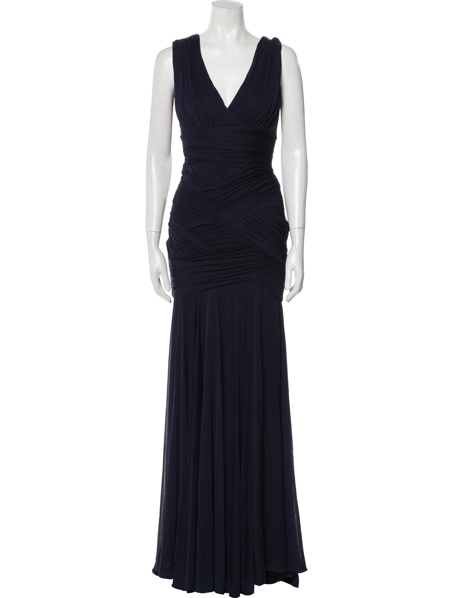 Halston Heritage V-Neck Long Dress - Blue Dresses, Clothing - WH166805 ...