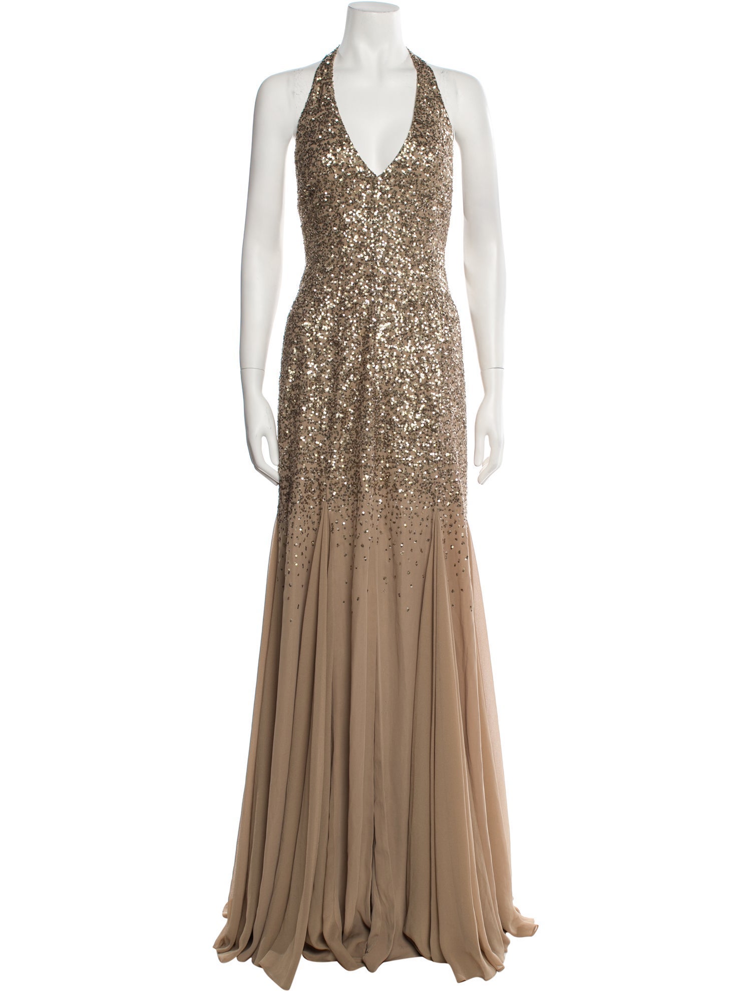 Halston Heritage Halterneck Long Dress - Gold Dresses, Clothing ...