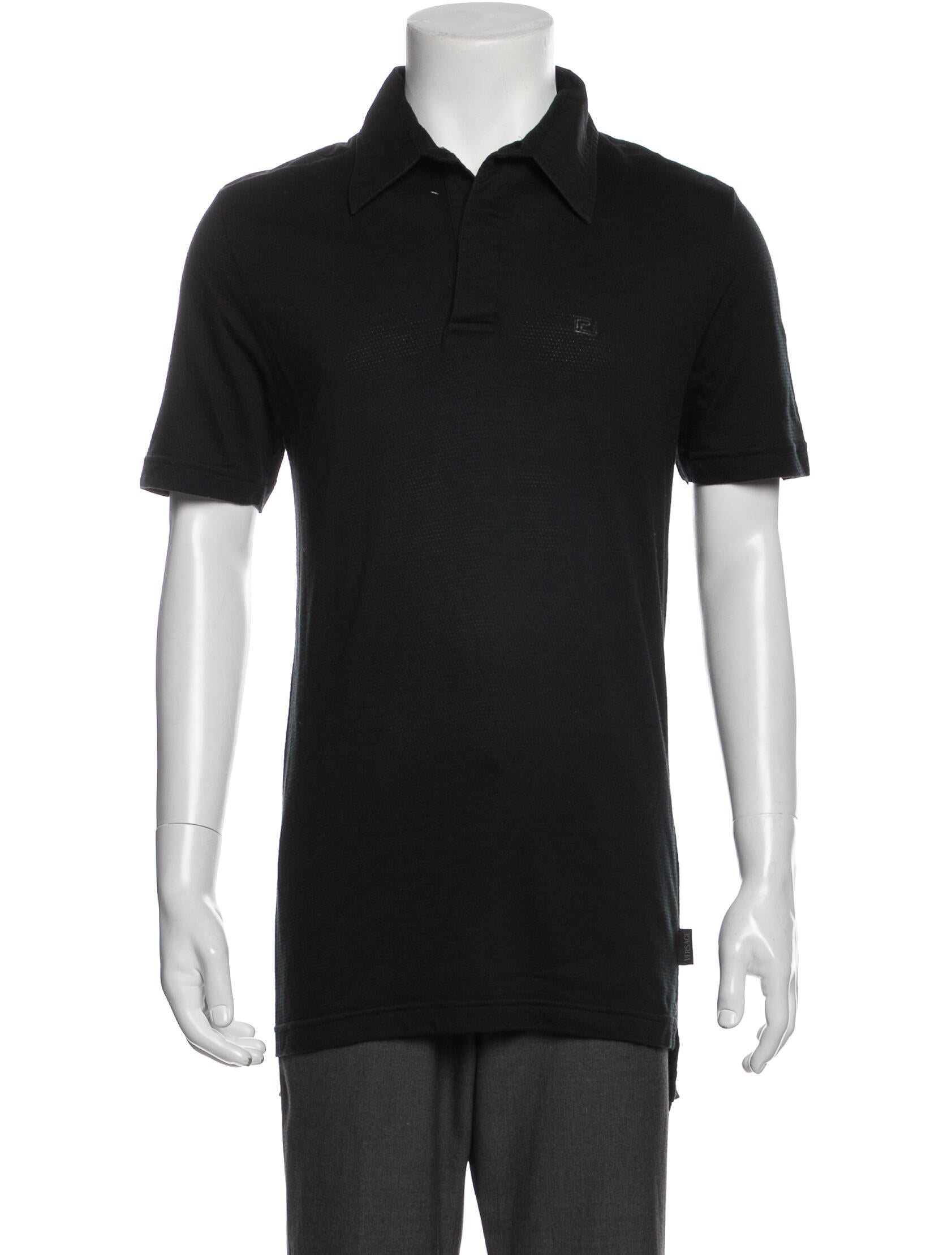 V2 Versace Classic Collar Short Sleeve Polo Shirt - Black Polos ...