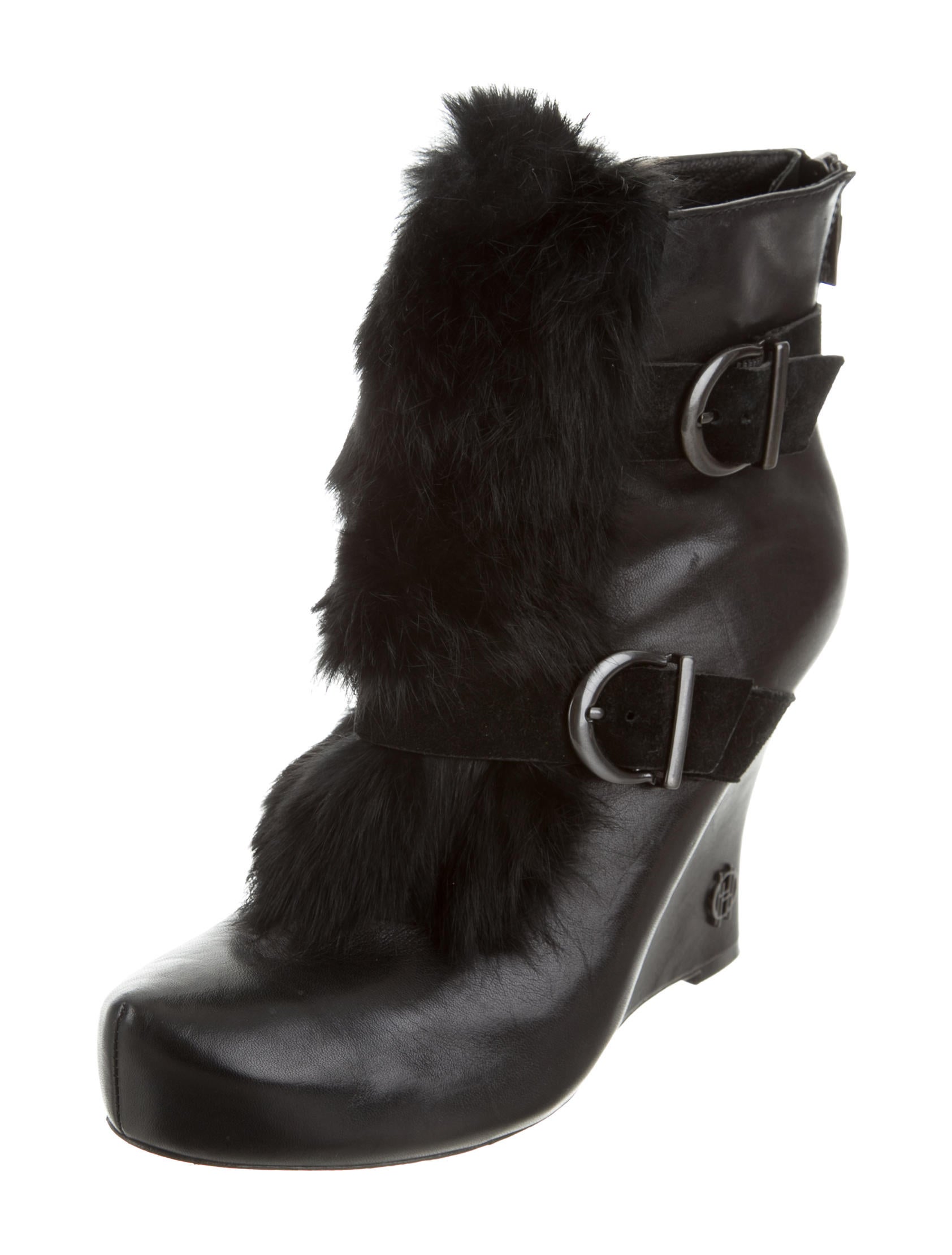 House of Harlow 1960 Rabbit Fur-Trimmed Ankle Boots - Black Boots ...