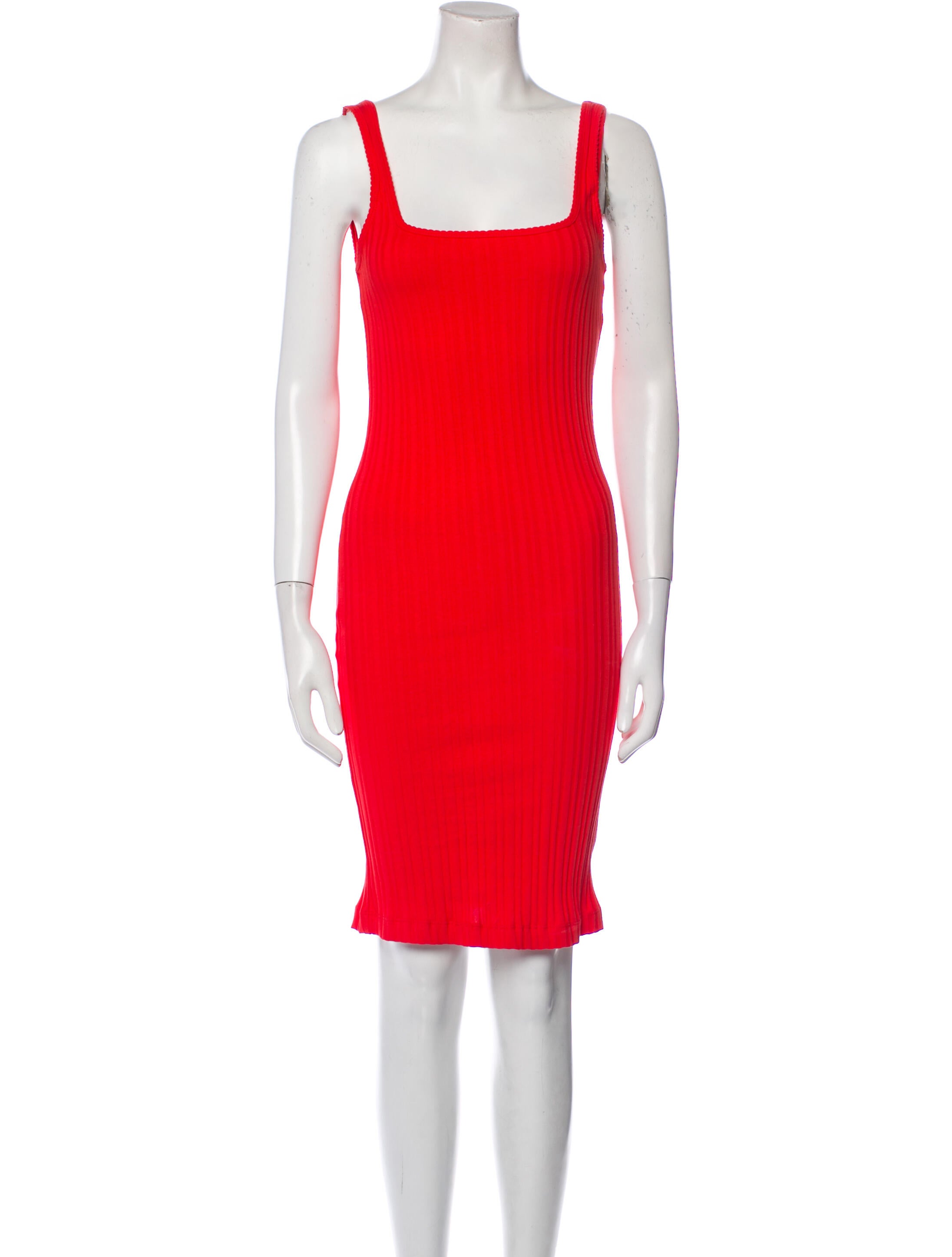Helmut Lang Square Neckline Knee Length Dress Red Dresses Clothing