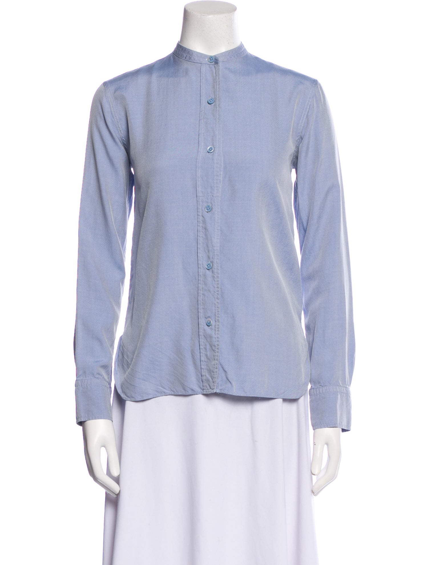 Helmut Lang Silk Mock Neck Button-Up Top - Blue Tops, Clothing ...
