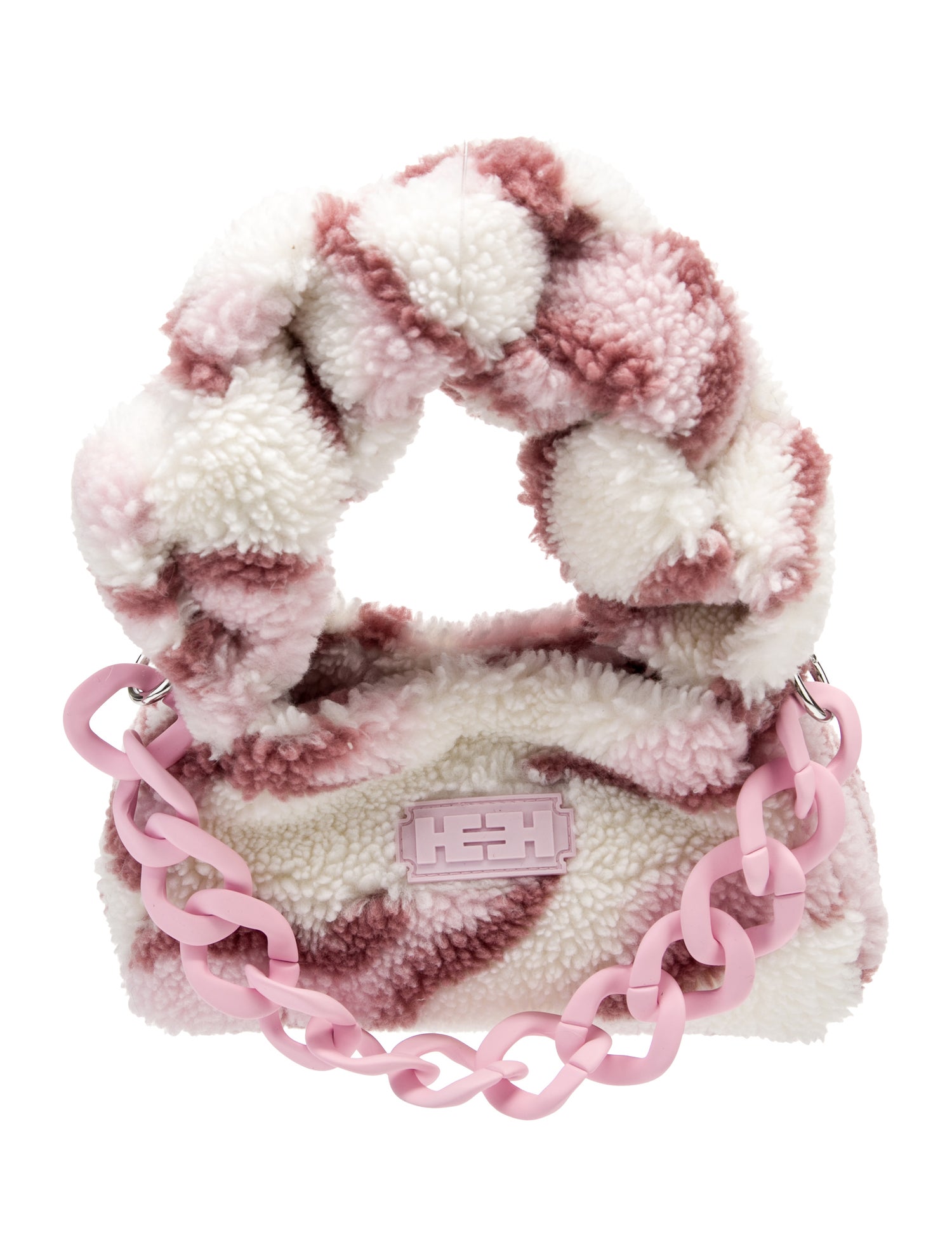 Heurueh Chain-Link Trimmed Faux Fur Handle Bag - White Handle Bags ...
