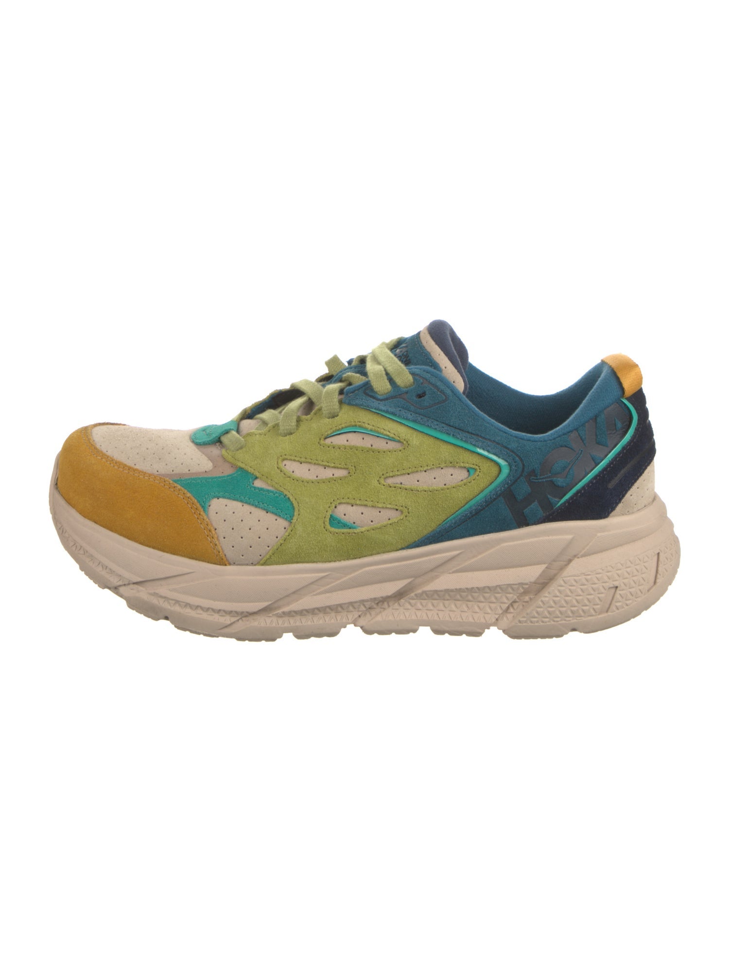 Hoka One One Suede Colorblock Pattern Athletic Sneakers - Neutrals ...