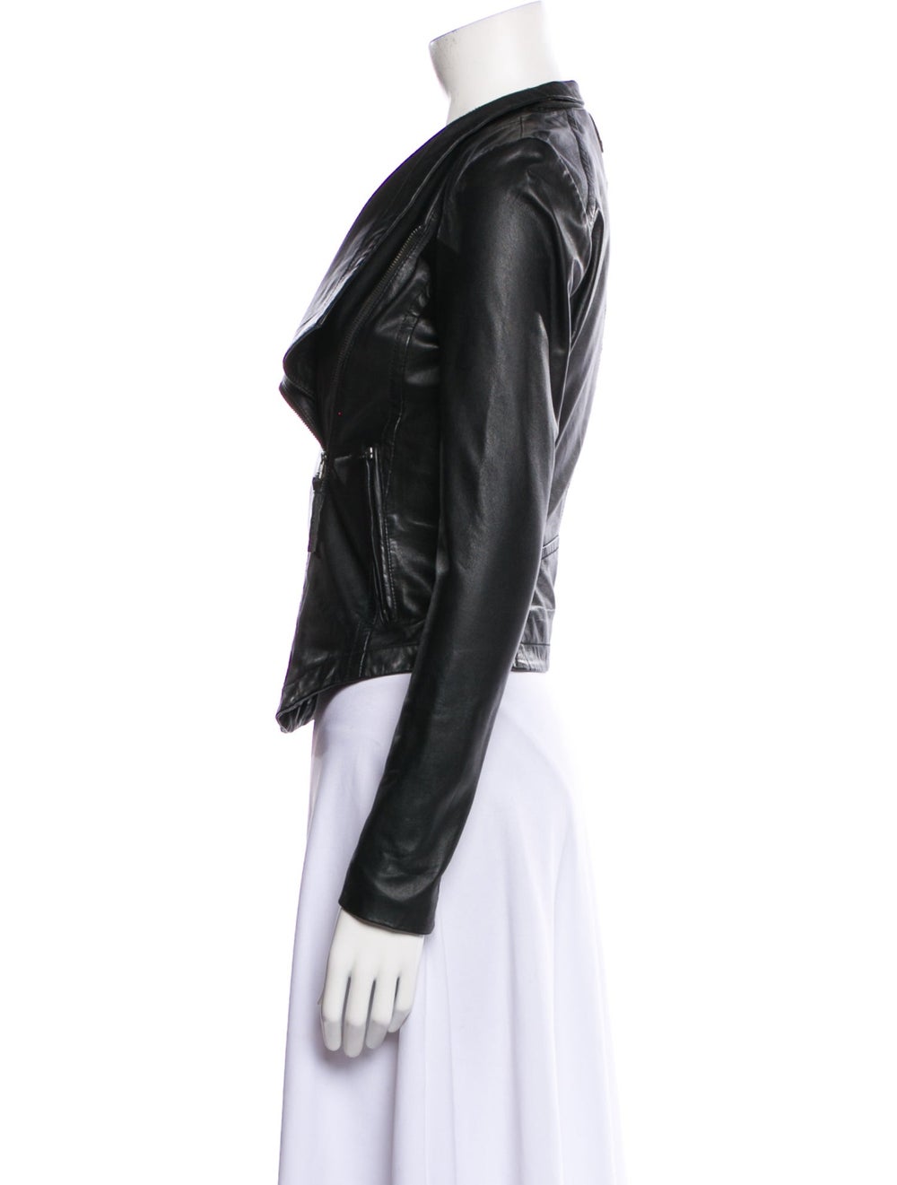 Mackage Lamb Leather Biker Jacket Black Pointed Collar - Gem