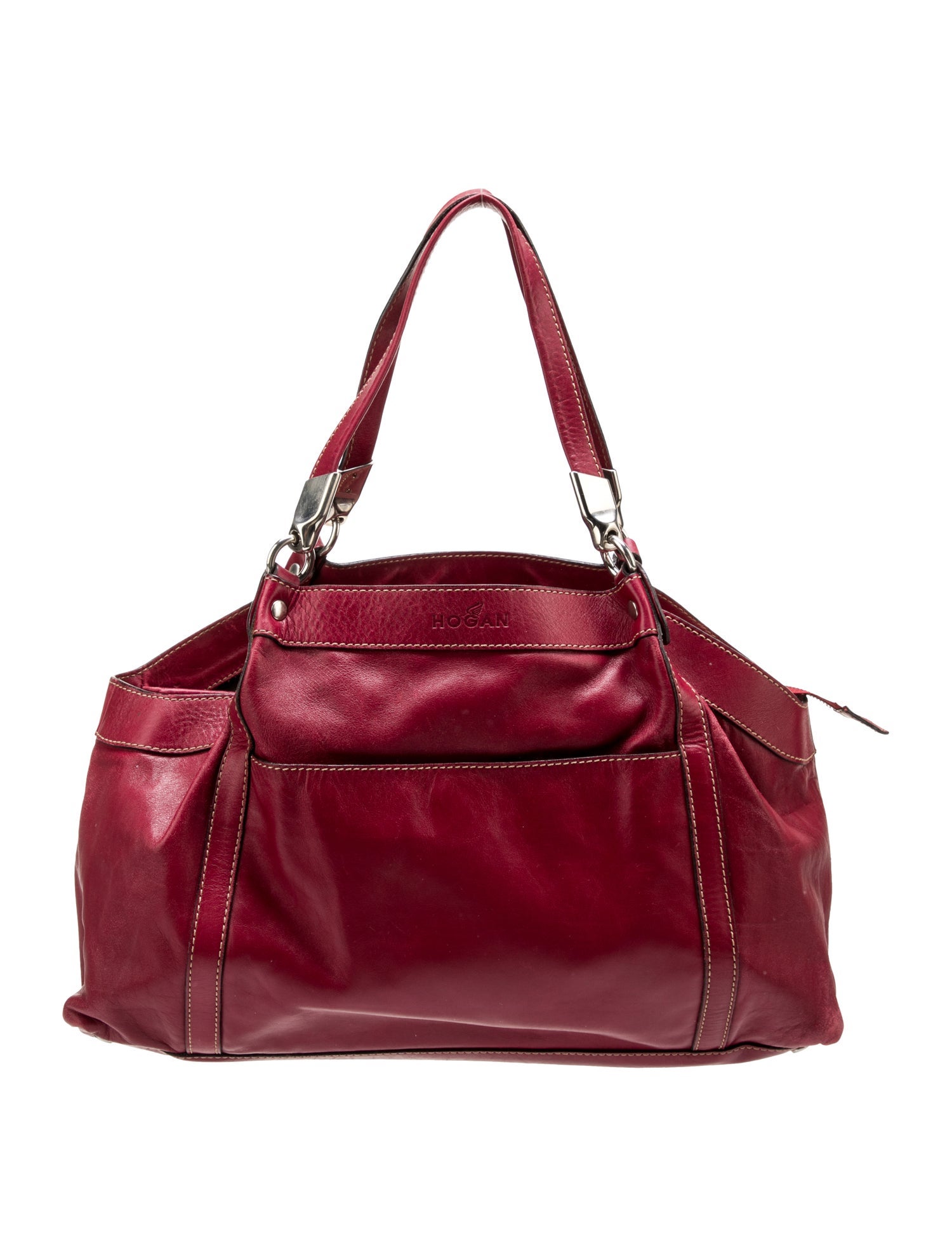 Hogan Leather Shoulder Bag - Burgundy Shoulder Bags, Handbags ...