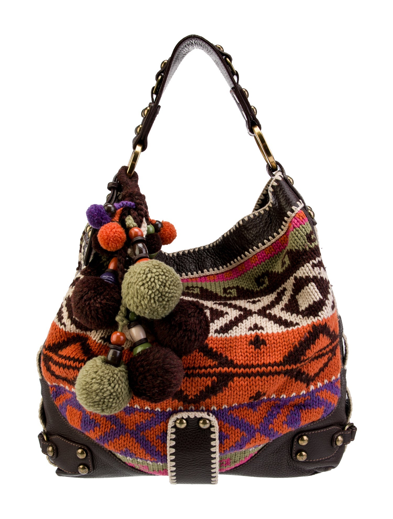 Isabella Fiore Pom- Pom Crochet Oversized Shoulder Bag - Brown Shoulder ...