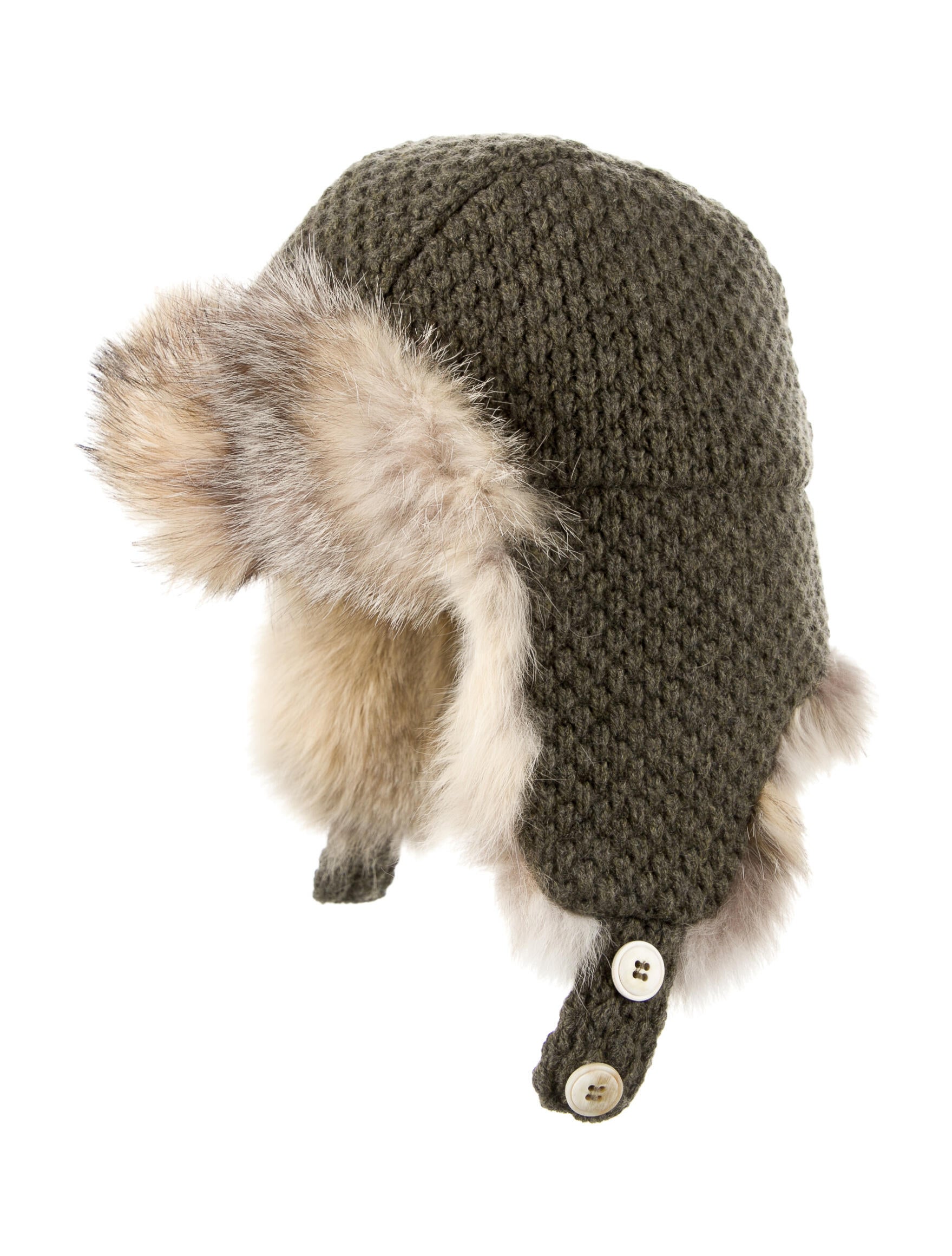 Inverni Fox Fur Trimmed Trapper Hat - Grey Hats, Accessories ...