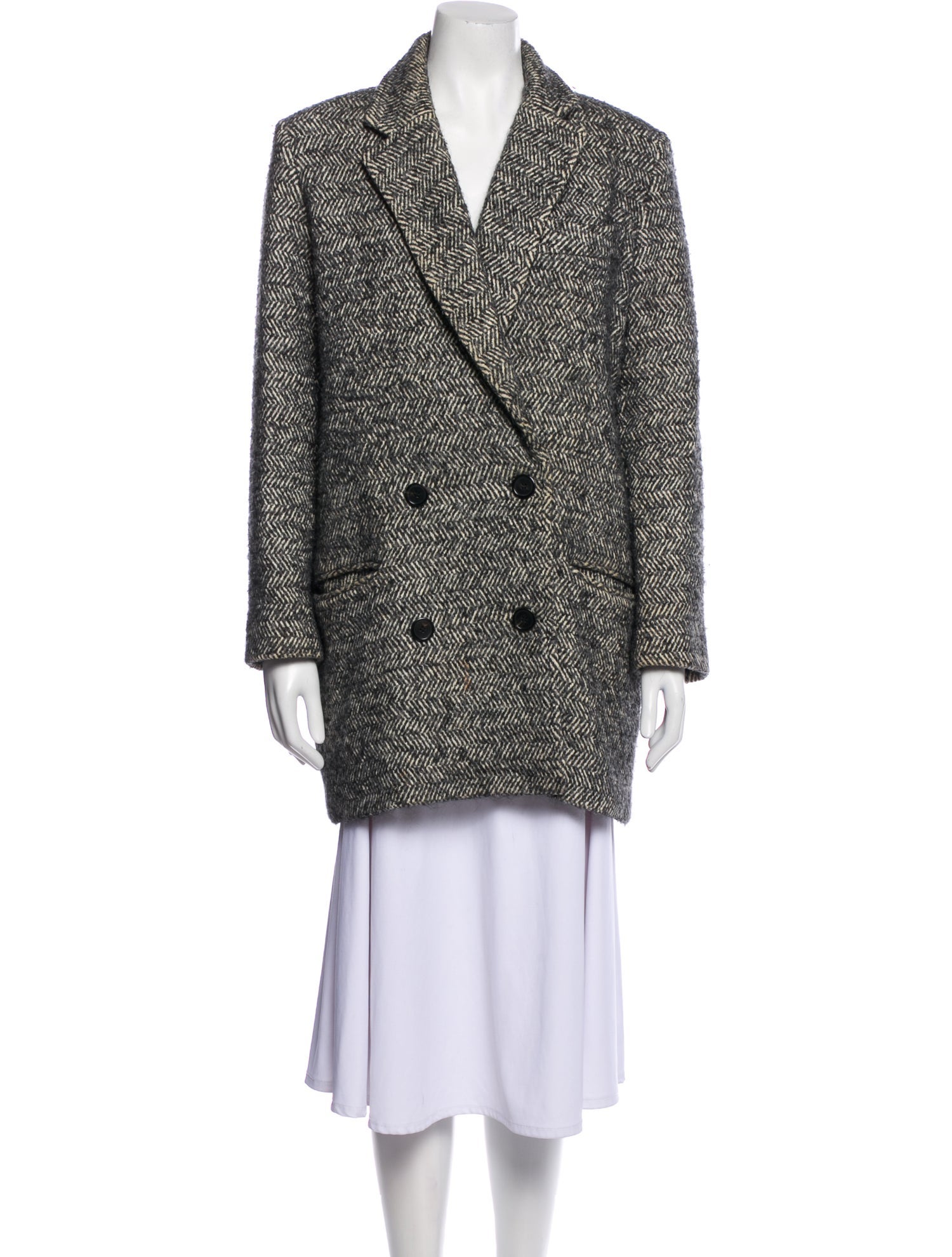 Iro Tweed Pattern Peacoat - Black Coats, Clothing - WIR146259 | The ...