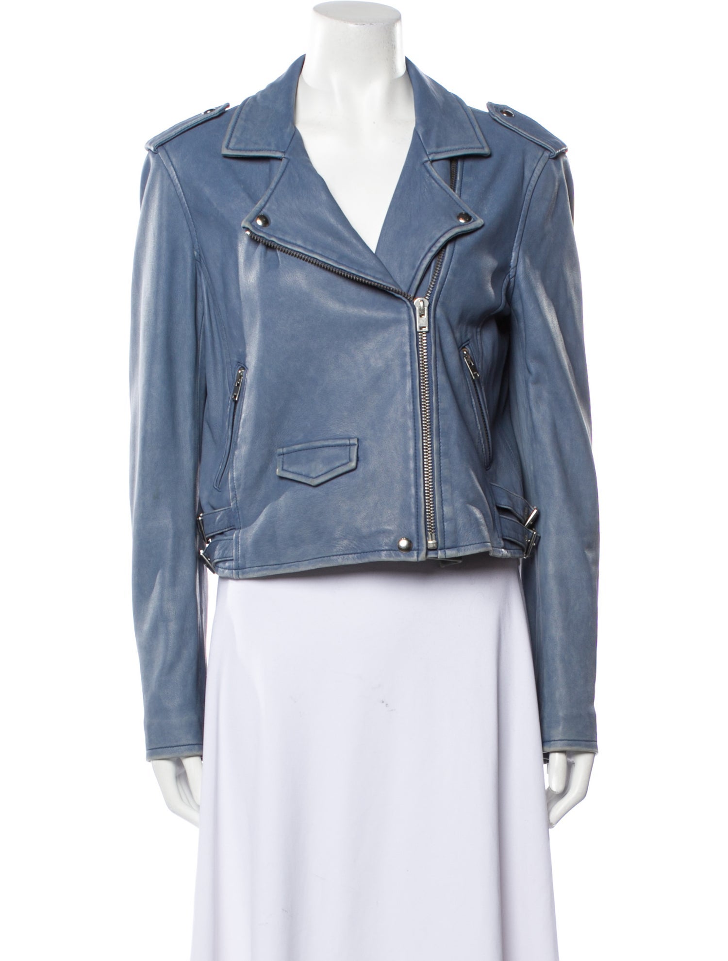 Iro Lamb Leather Biker Jacket - Blue Jackets, Clothing - WIR156112 ...