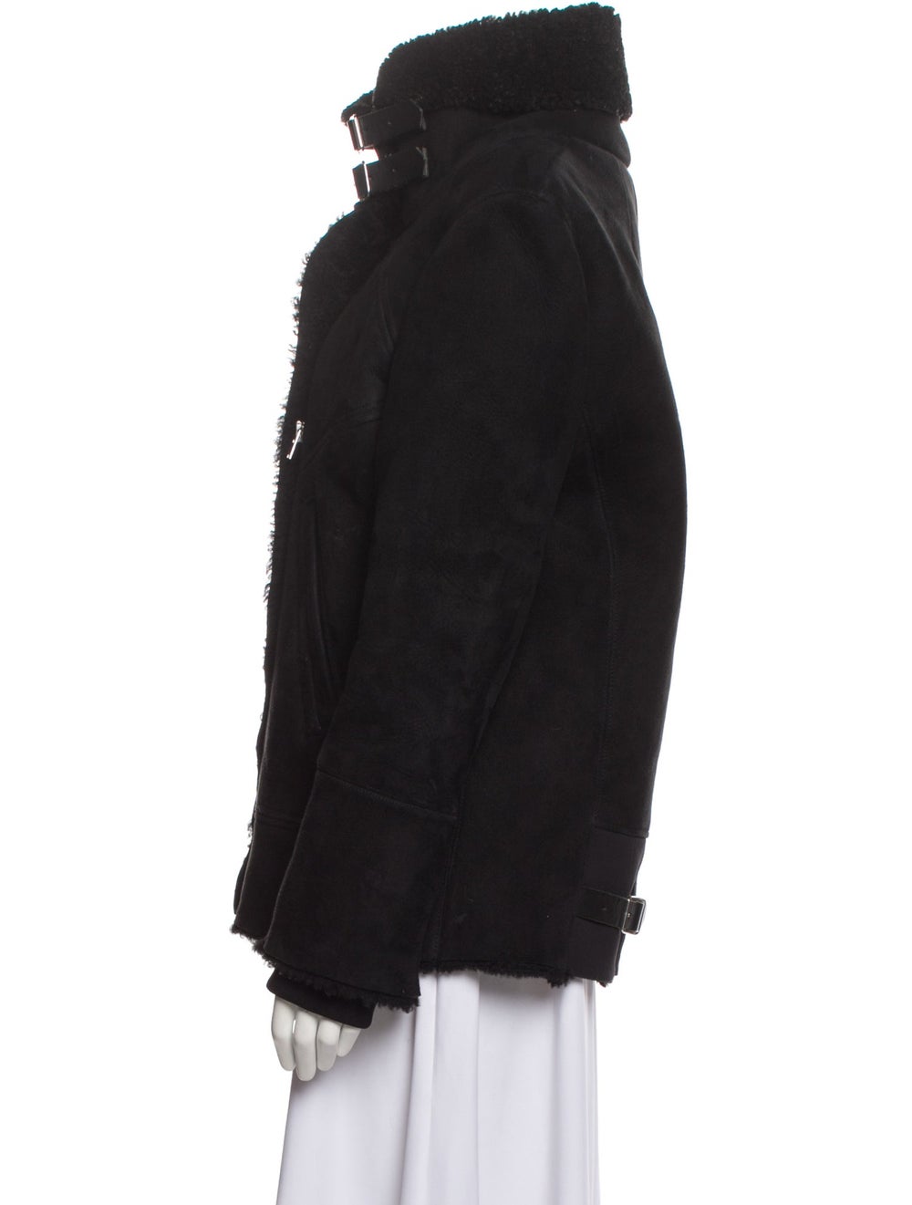 Iro Shearling Fur Jacket Black Stand Collar Slit Pock… - Gem