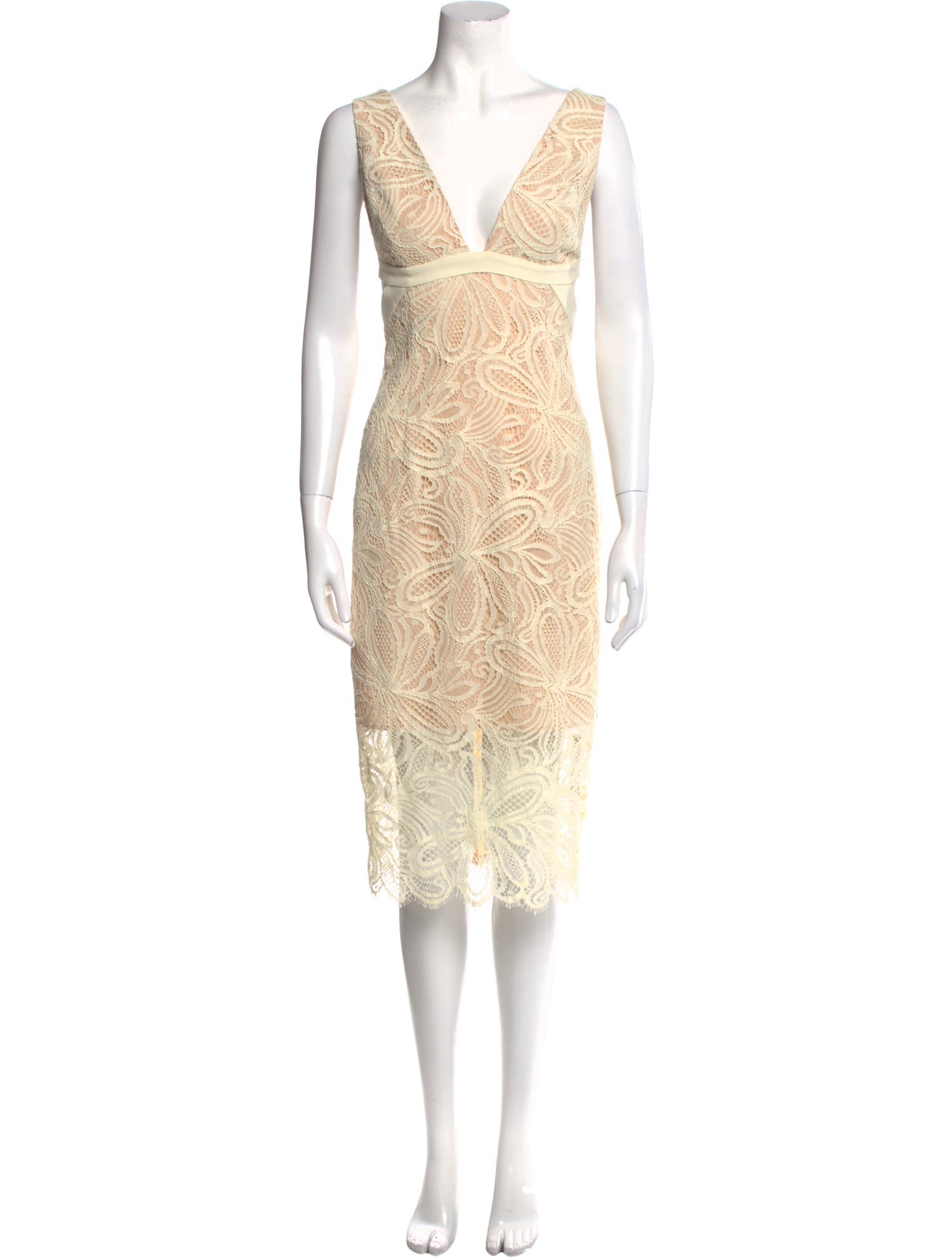 Intermix Lace Pattern Midi Length Dress - Neutrals Dresses, Clothing ...