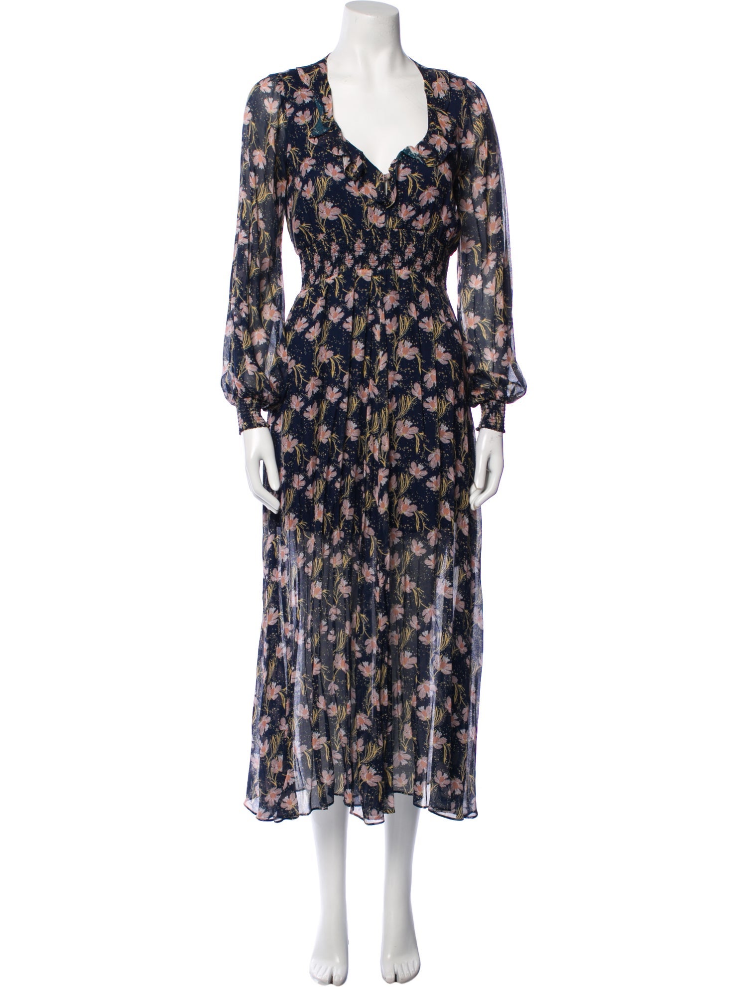Intermix Floral Print Long Dress - Blue Dresses, Clothing - WIX46629 ...