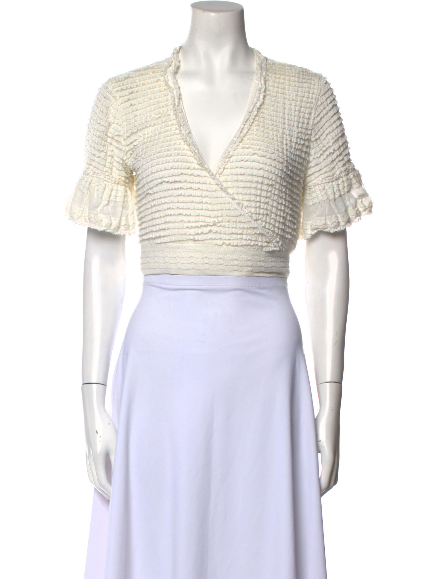 Jonathan Simkhai Plunge Neckline Short Sleeve Crop Top - White Tops ...