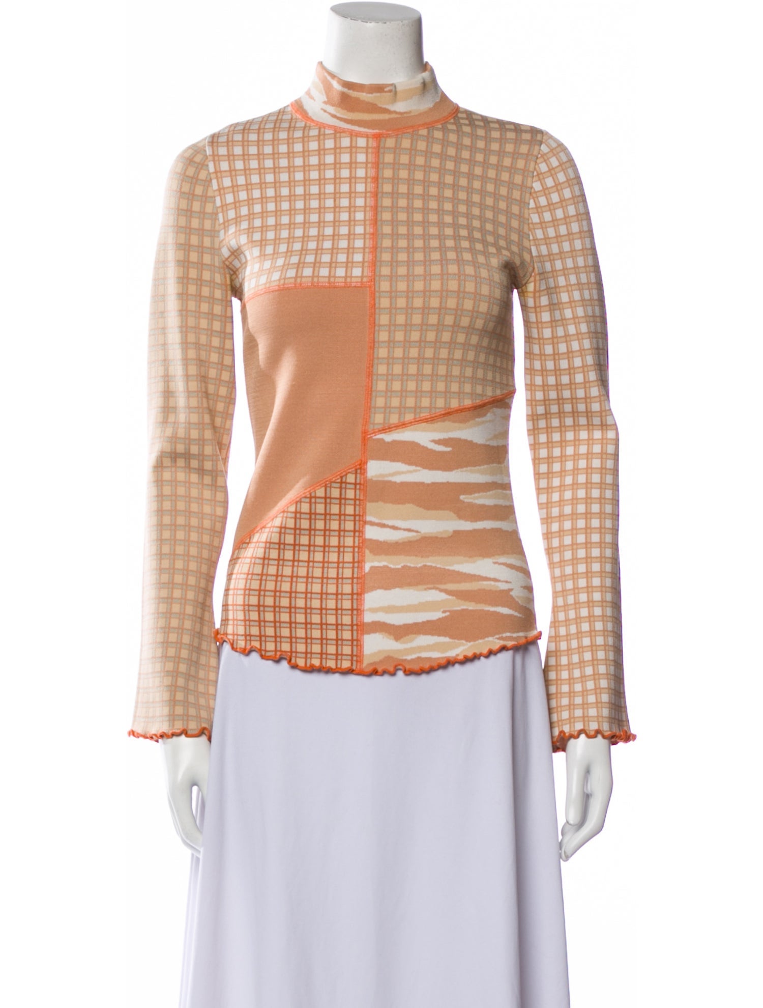 Jonathan Simkhai Plaid Print Mock Neck Top - Neutrals Tops, Clothing ...