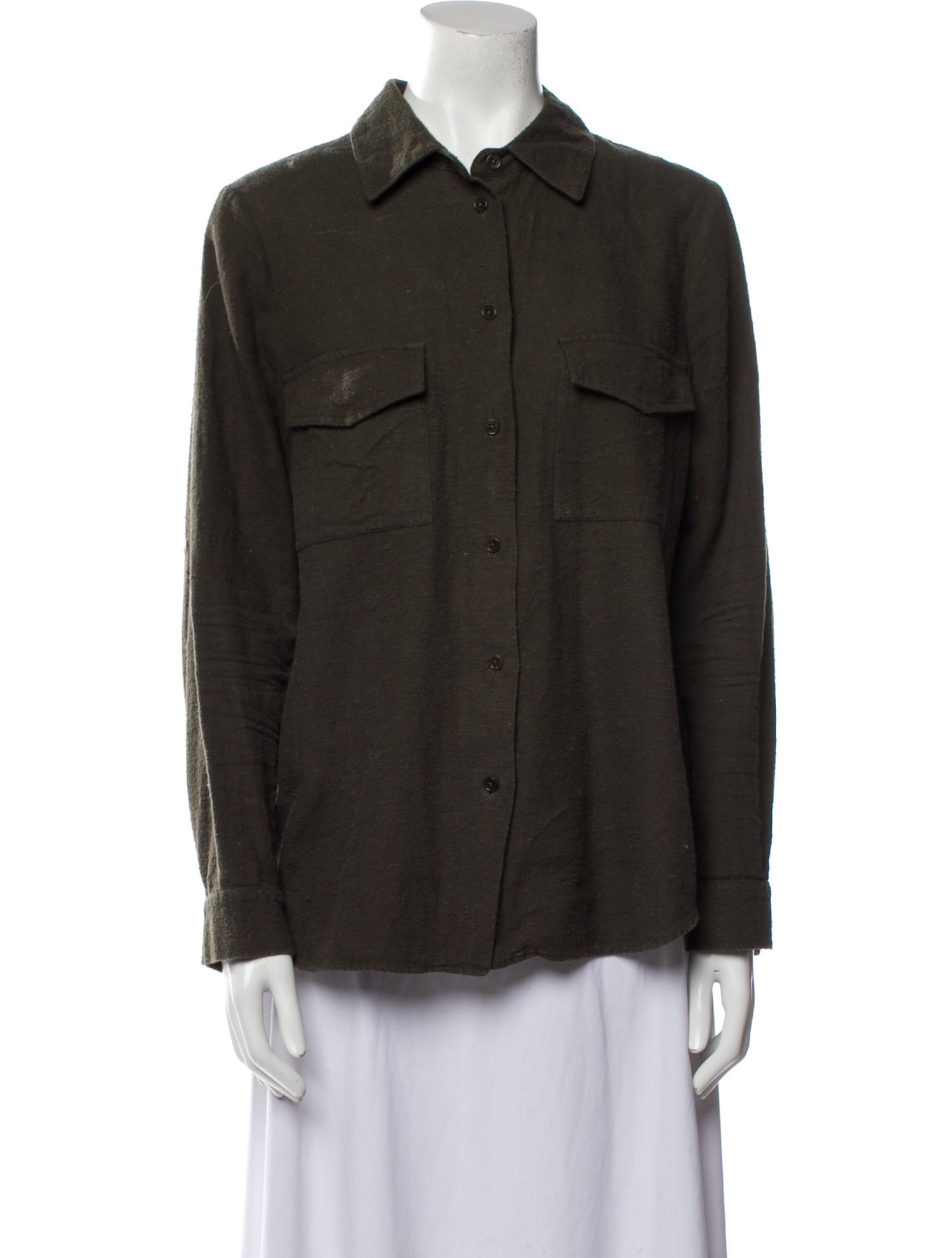 Jenni Kayne Long Sleeve Button-Up Top - Green Tops, Clothing - WJK75589 ...
